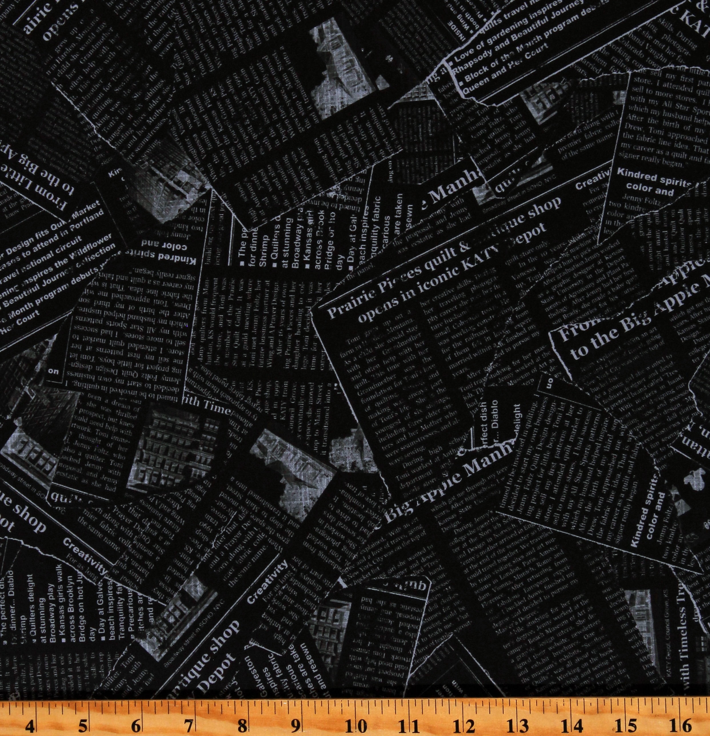 Cotton Newspaper Print Newsprint Headlines Black Cotton Fabric Print by ...