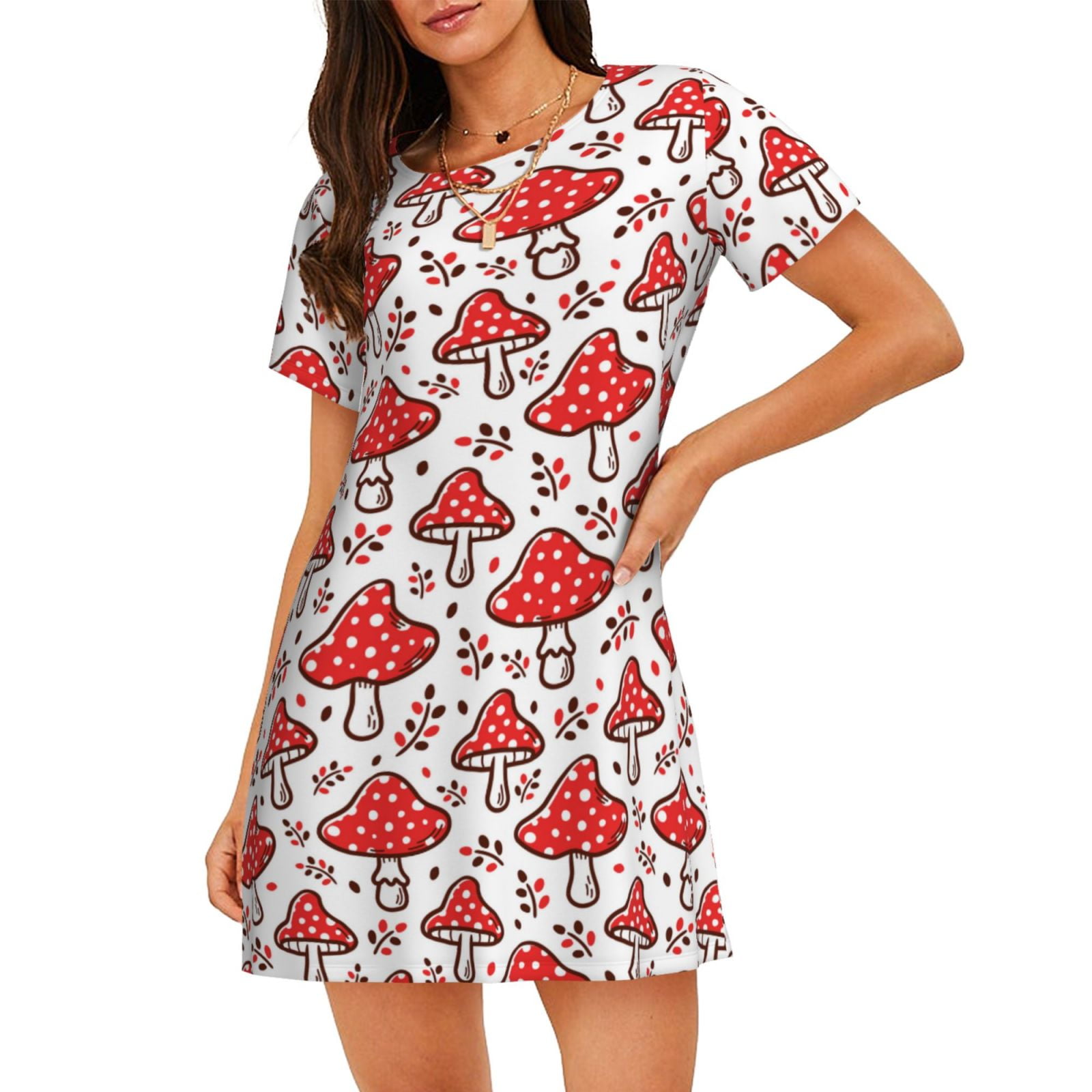 Cotton Nightgowns for Women - Amanita Red Mushroom Sleep Shirts for ...