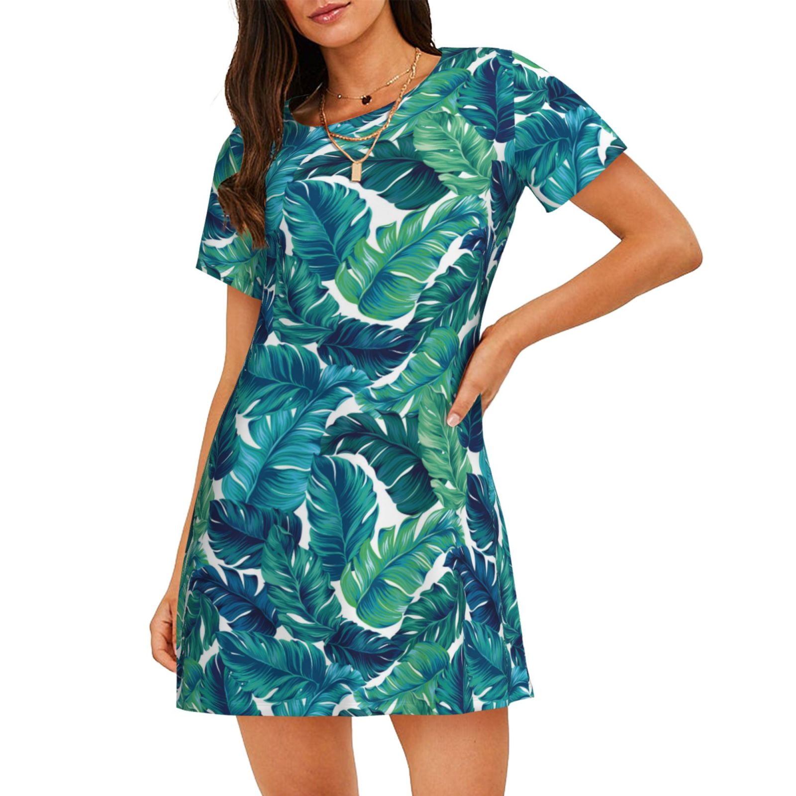 Cotton Nightgowns for Women - Banana Leaves Green Sleep Shirts for ...