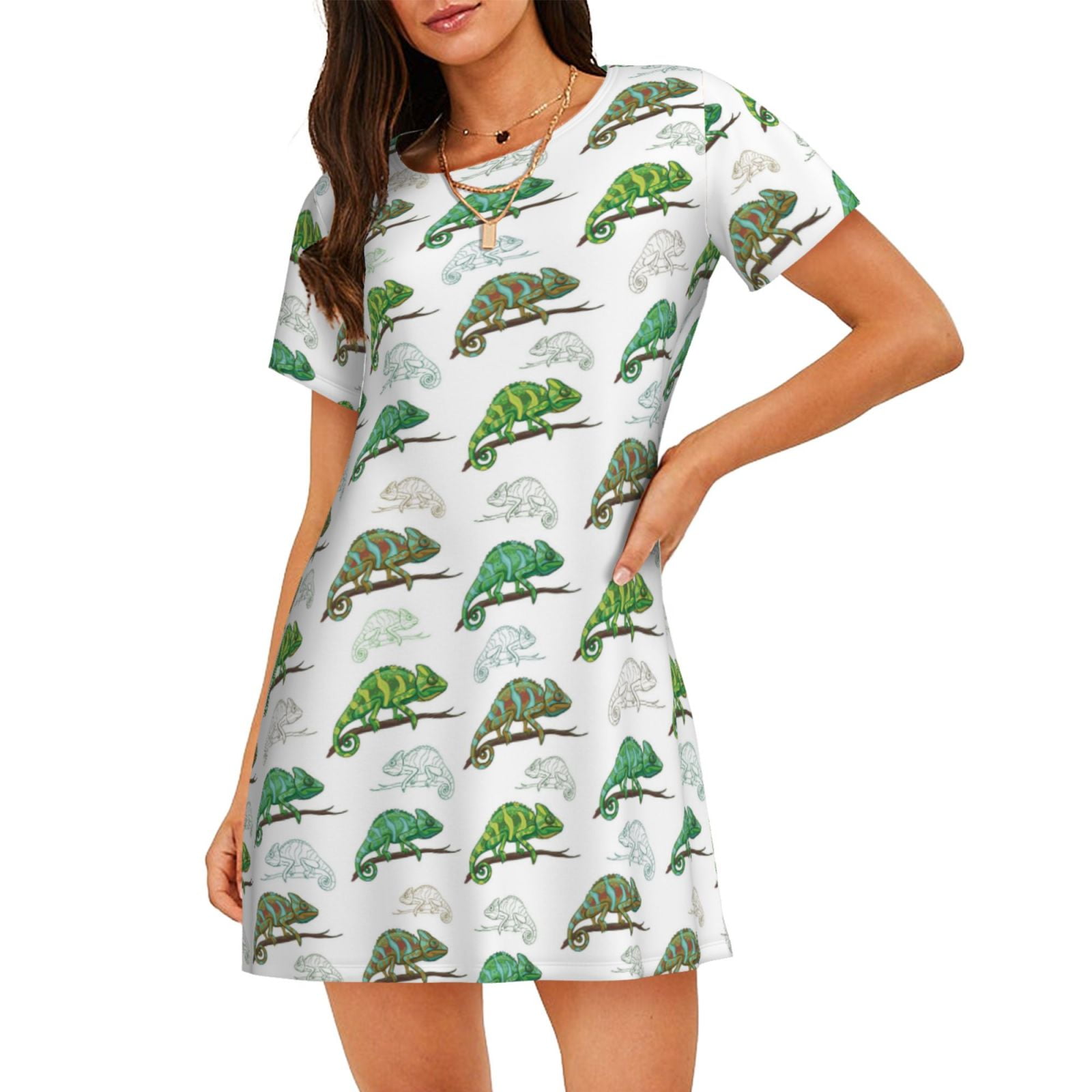 Cotton Nightgowns for Women - Cartoon Cute Lizard Chameleon Sleep ...