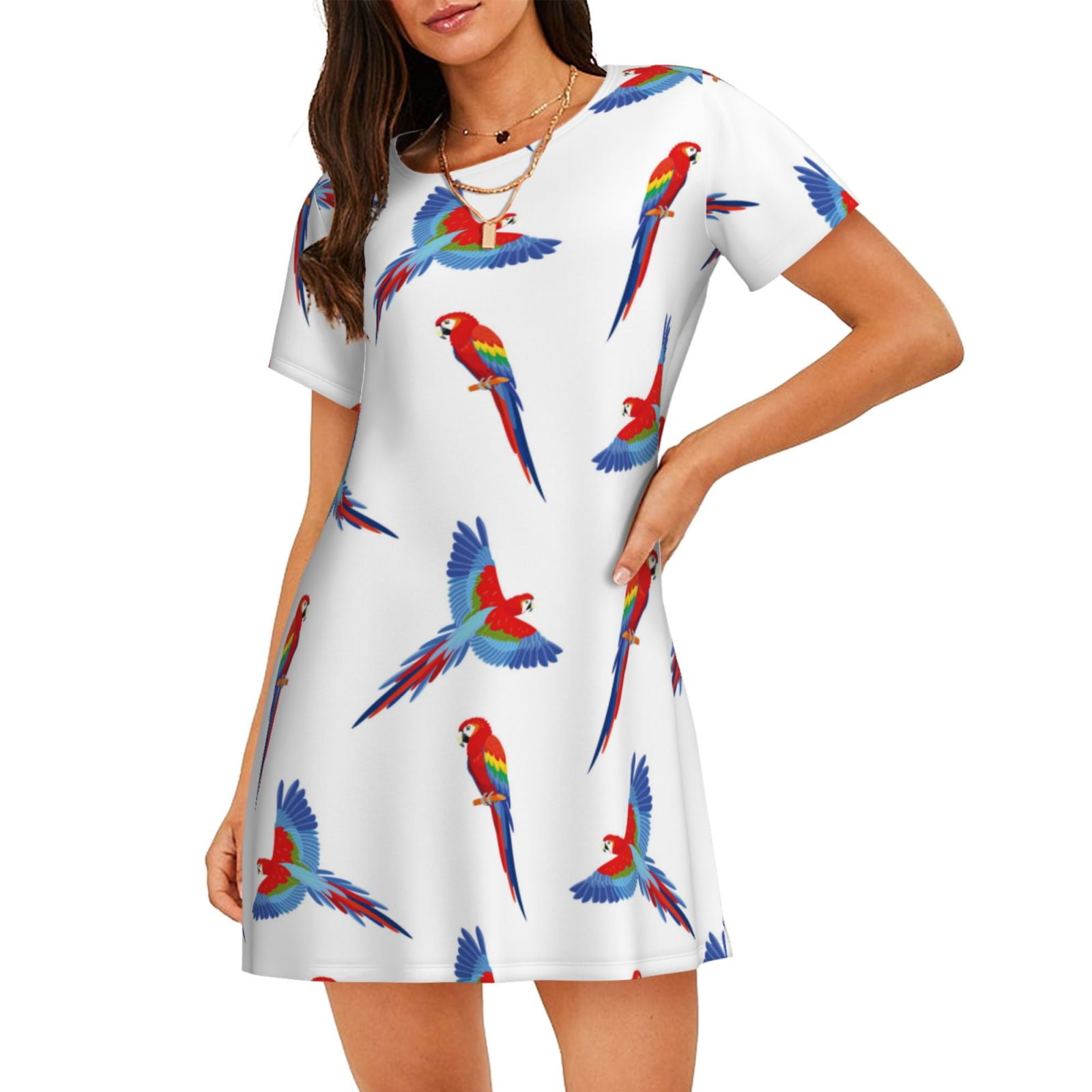 Cotton Nightgowns for Women - Colorful Cute Macaw Parrot Sleep Shirts ...