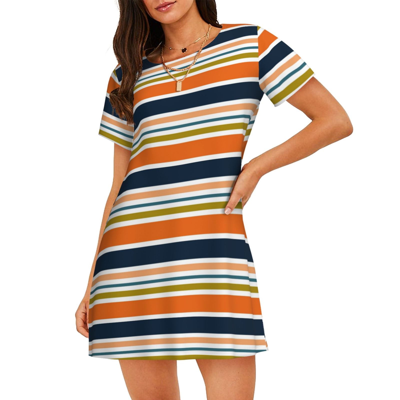 Cotton Nightgowns for Women - Colorful Pastel Stripes Sleep Shirts for ...