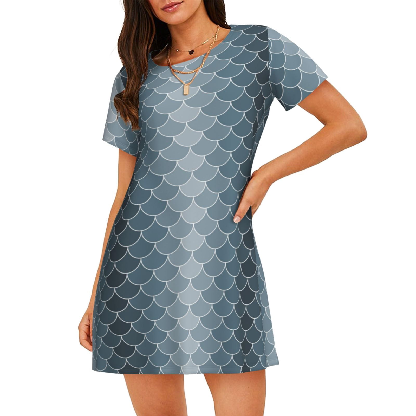 Cotton Nightgowns for Women - Cool Gray Scale Fish Scales Sleep Shirts ...