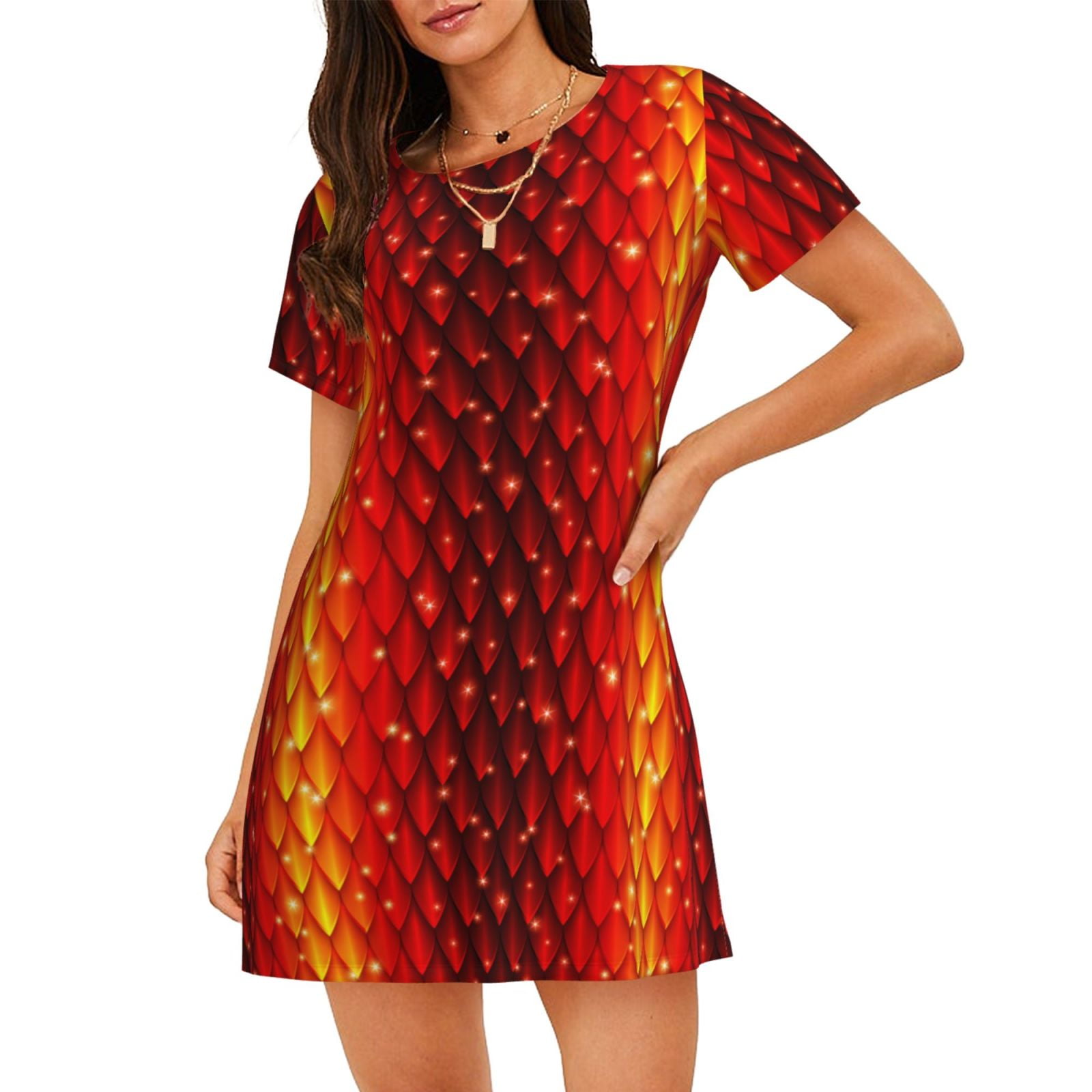 Cotton Nightgowns for Women - Cool Red Dragon Skin Scale Sleep Shirts ...