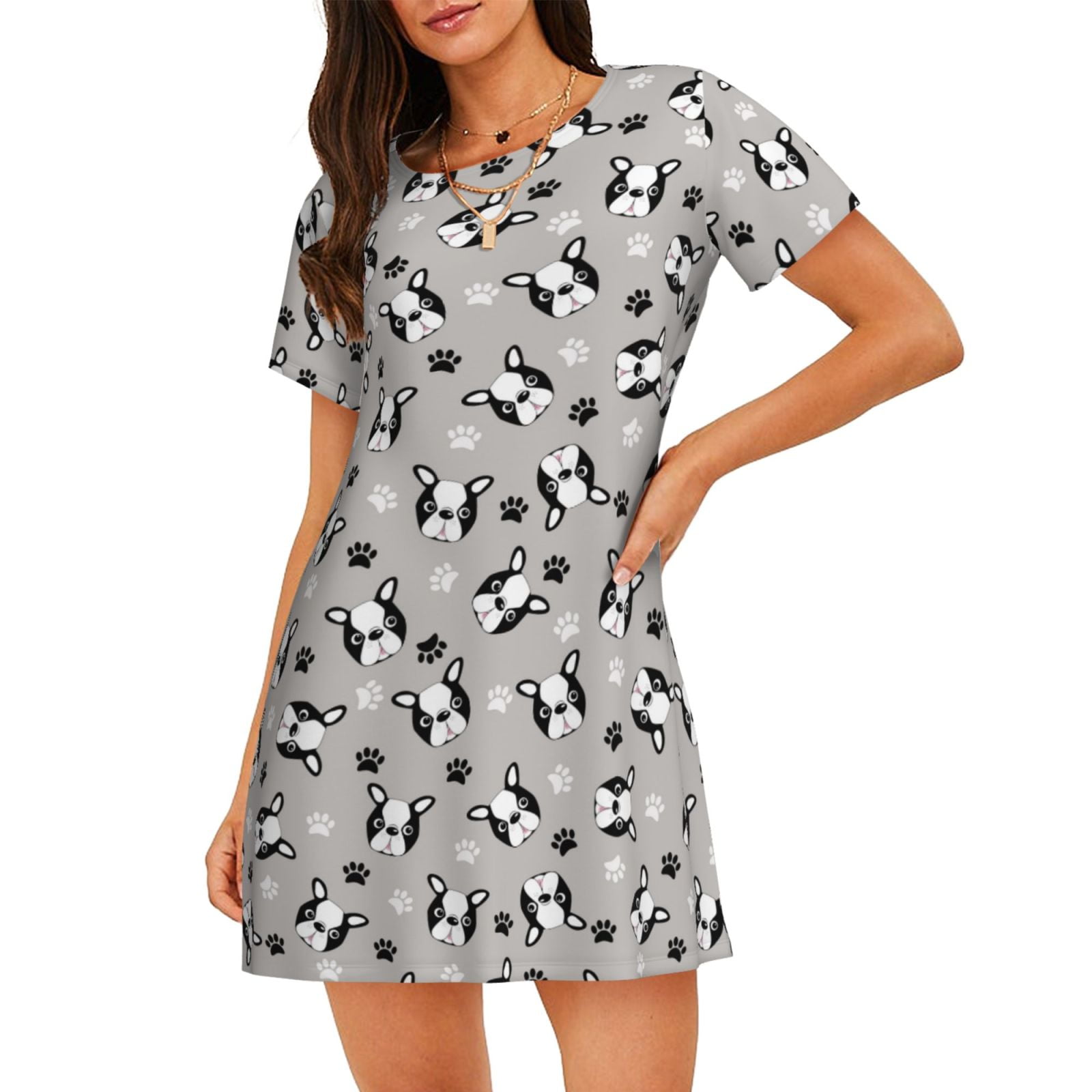 Cotton Nightgowns for Women - Cute Boston Terrier Puppy Paw Sleep ...