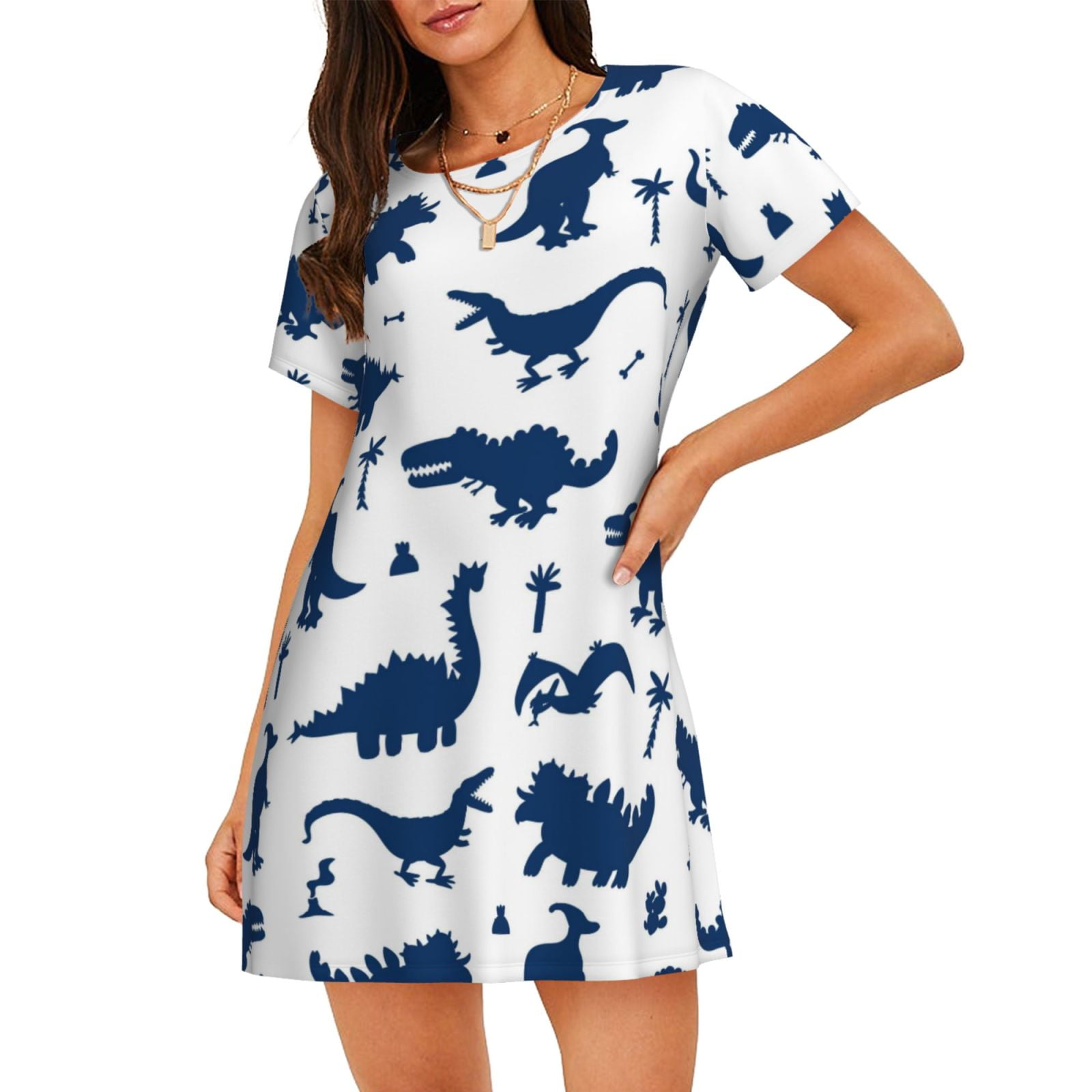 Cotton Nightgowns for Women - Cute Cartoon Dinosaurs Sleep Shirts for ...