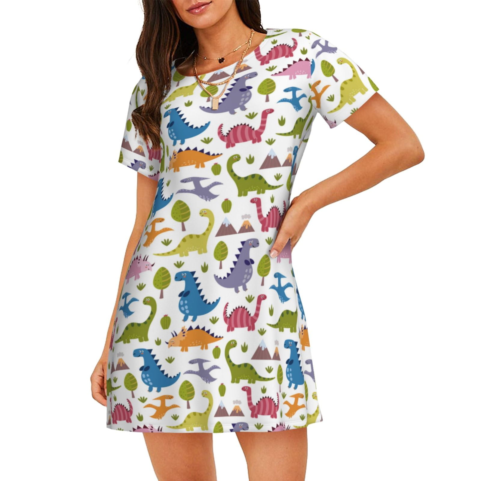 Cotton Nightgowns for Women - Cute Dinosaur Sleep Shirts for Women's ...