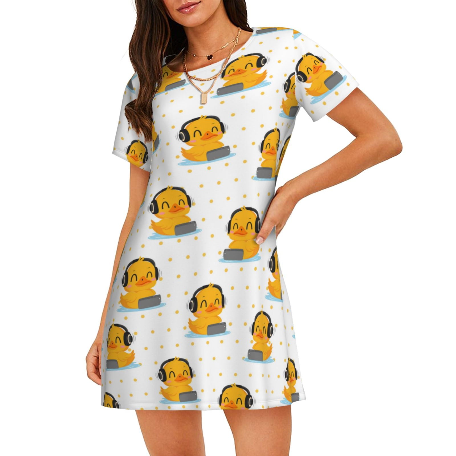Cotton Nightgowns for Women - Cute Duck With Headphone Sleep Shirts for ...