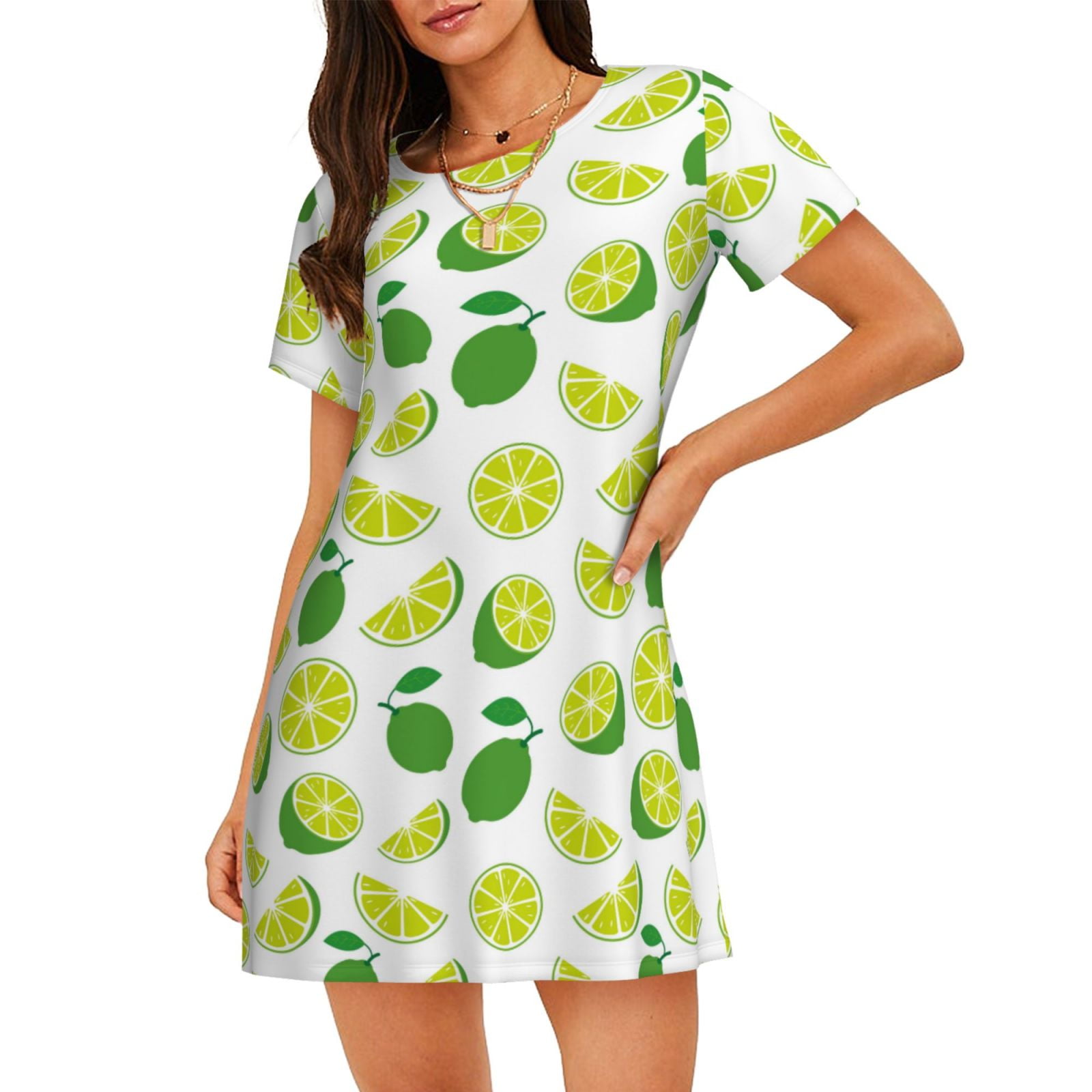 Cotton Nightgowns for Women - Cute Limes Green Leaves Sleep Shirts for ...