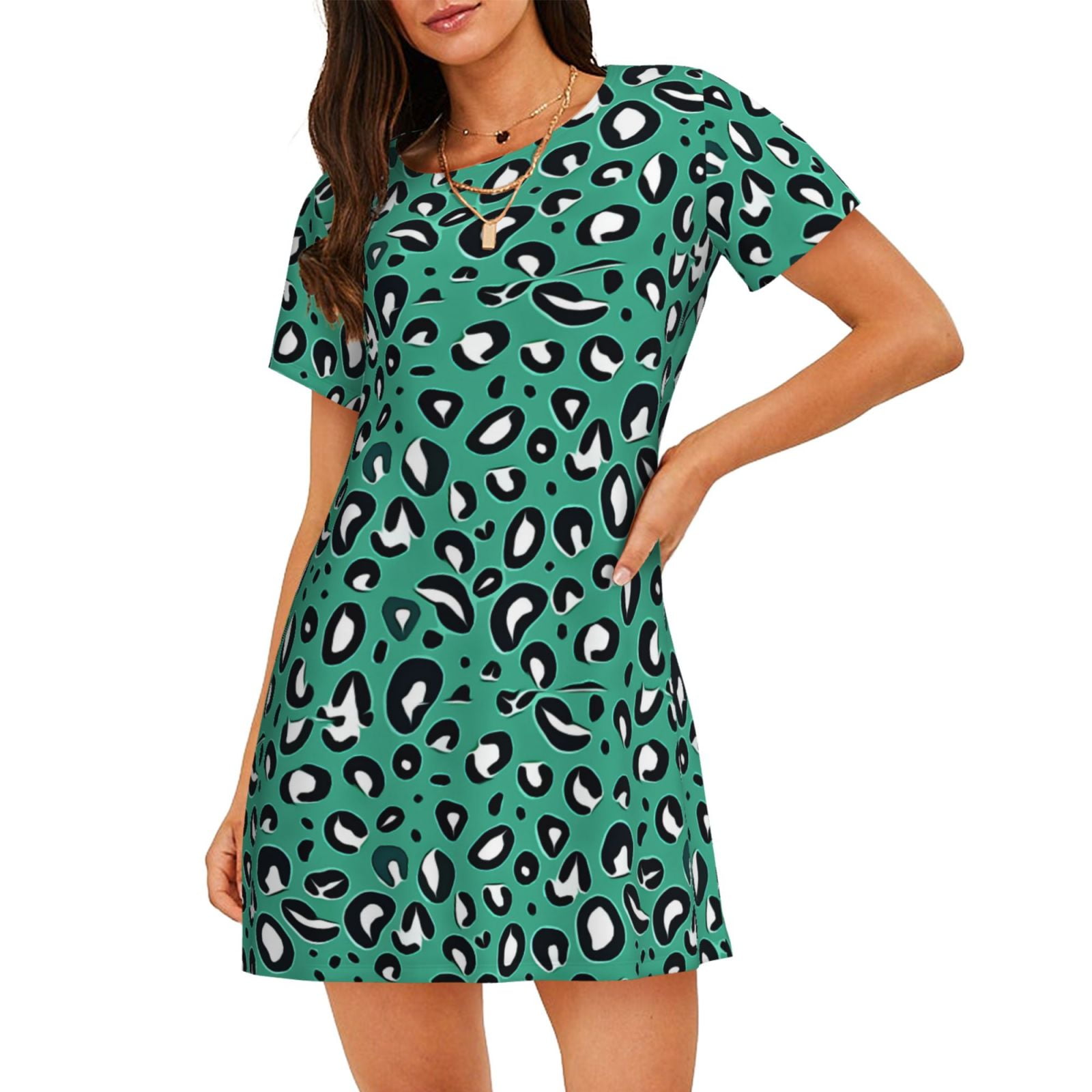 Cotton Nightgowns for Women - Leopard Print Green Cute Sleep Shirts for ...