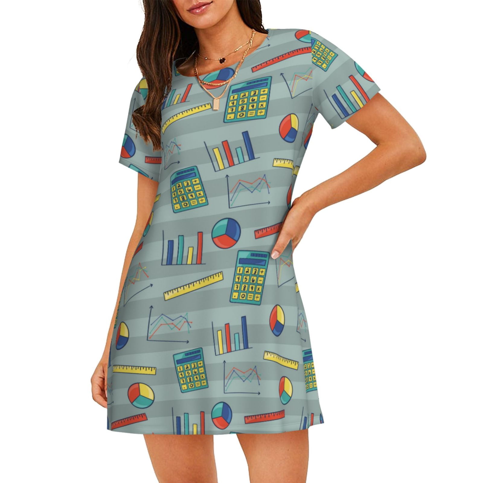 Cotton Nightgowns for Women - Math Print Ruler Calculator Sleep Shirts ...