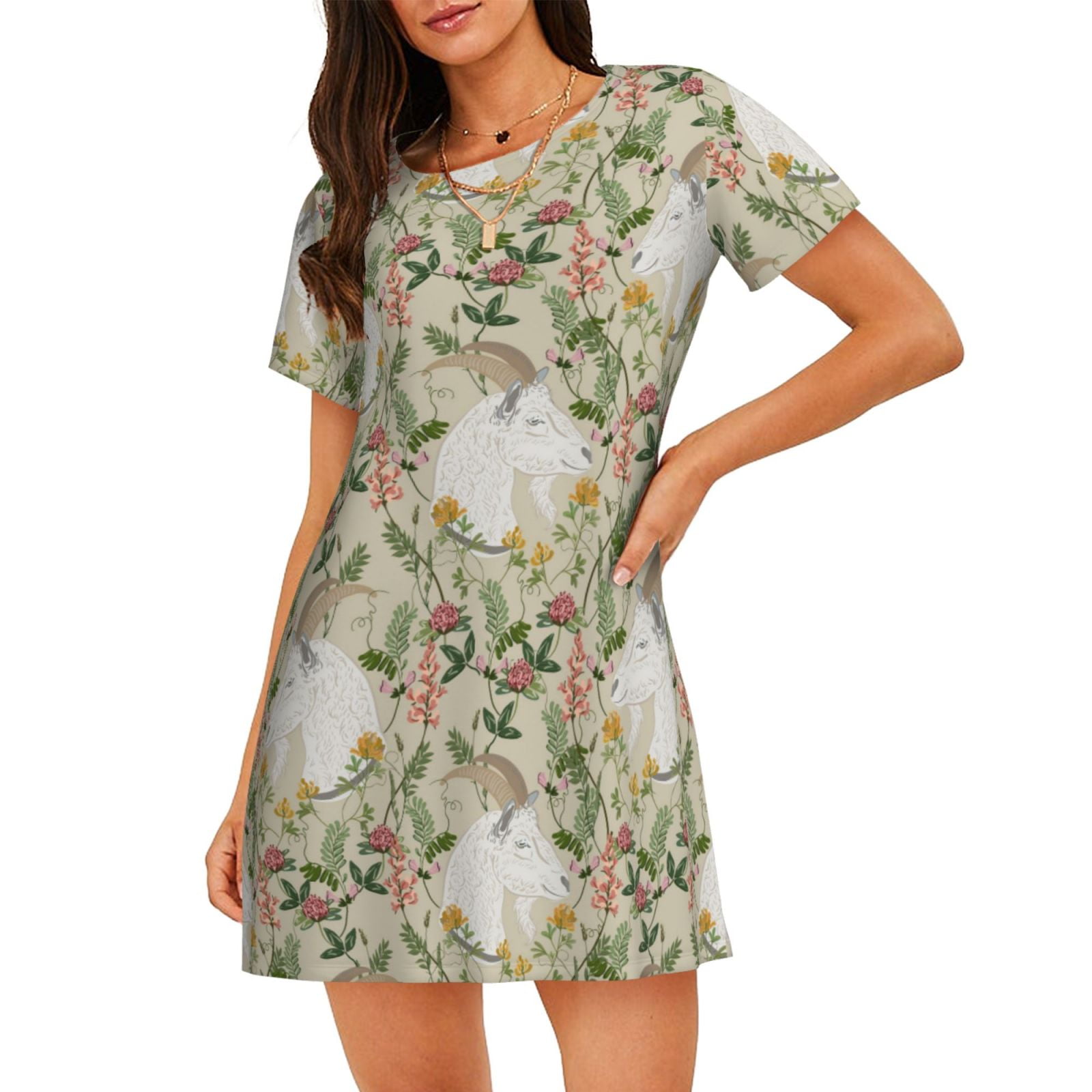 Cotton Nightgowns for Women - Painted Cute Goat Head Flower Sleep ...
