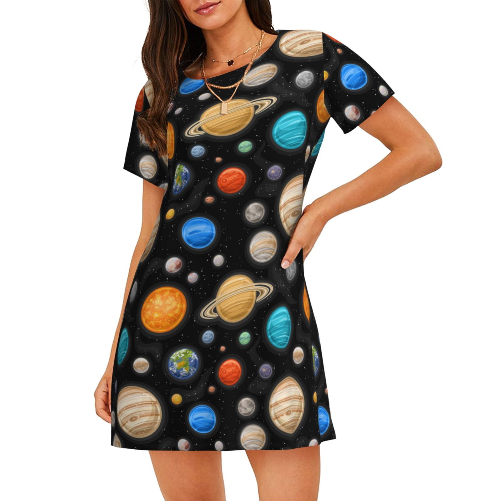 Cotton Nightgowns for Women - Planets In Deep Space Sleep Shirts for ...