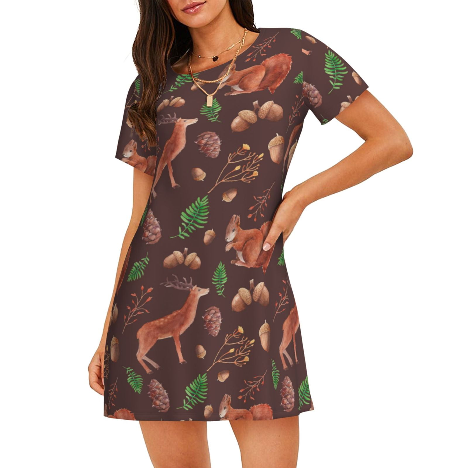 Cotton Nightgowns for Women - Rustic Cute Deer Squirrel Nut Sleep ...