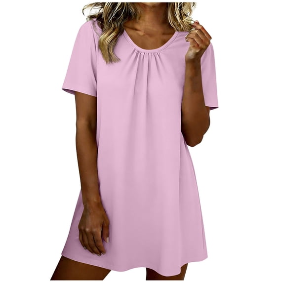 Cotton Nightgowns Women Short Sleeve Sleep Dress Soft Crewneck ...