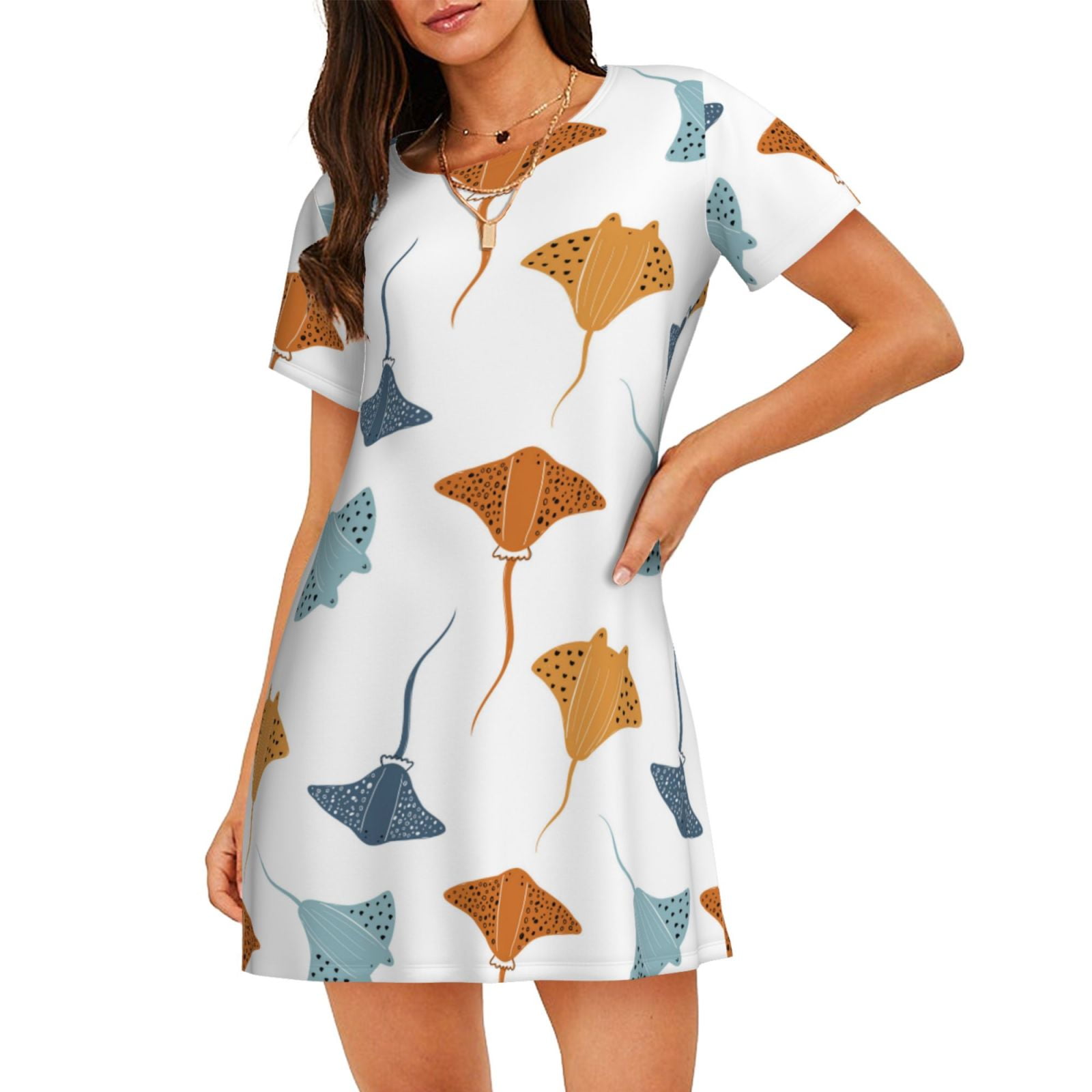 Cotton Nightgowns for Women - Stingrays Cartoon Cute Sleep Shirts for ...