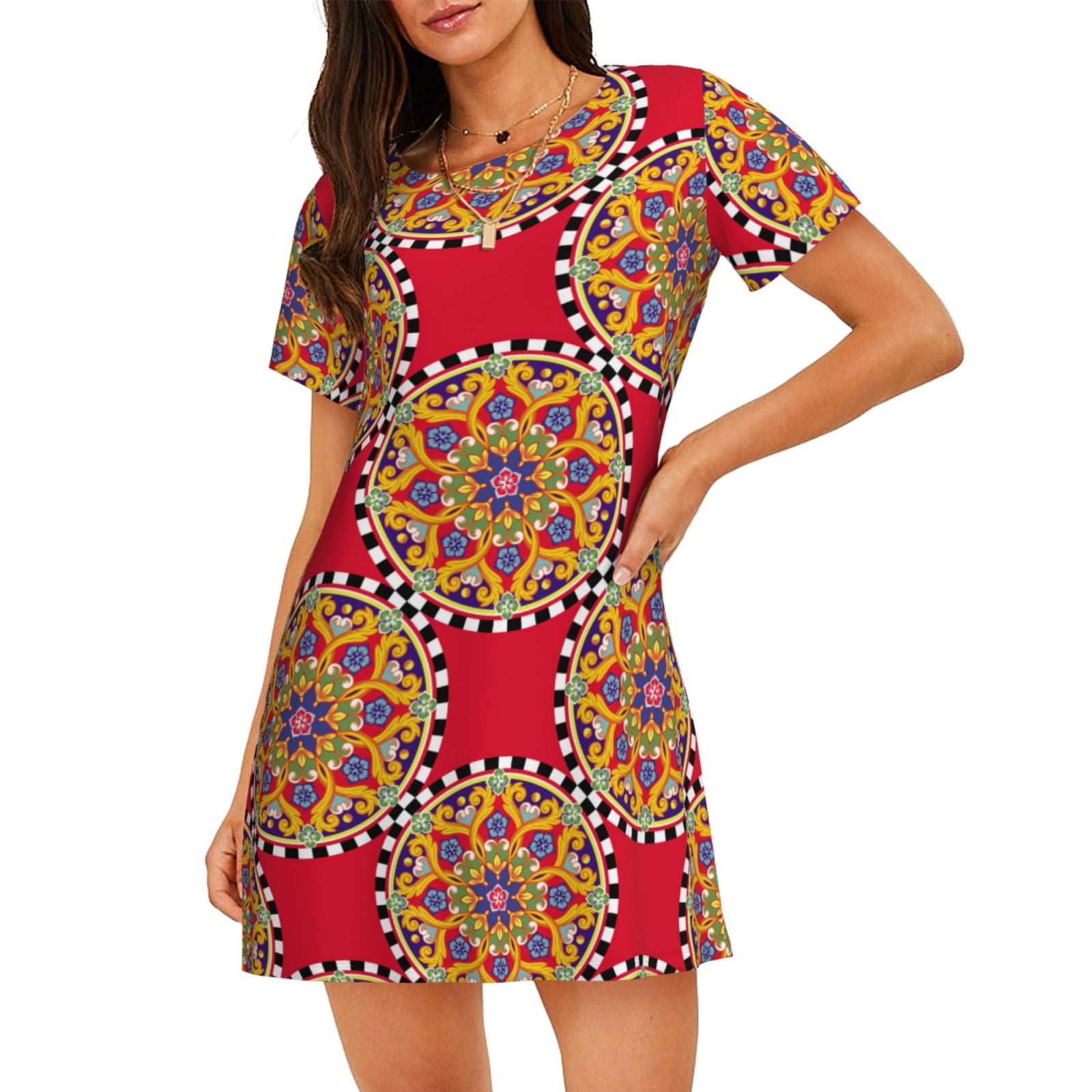 Cotton Nightgowns for Women - Trendy Bright Red Checkered Pattern Sleep ...