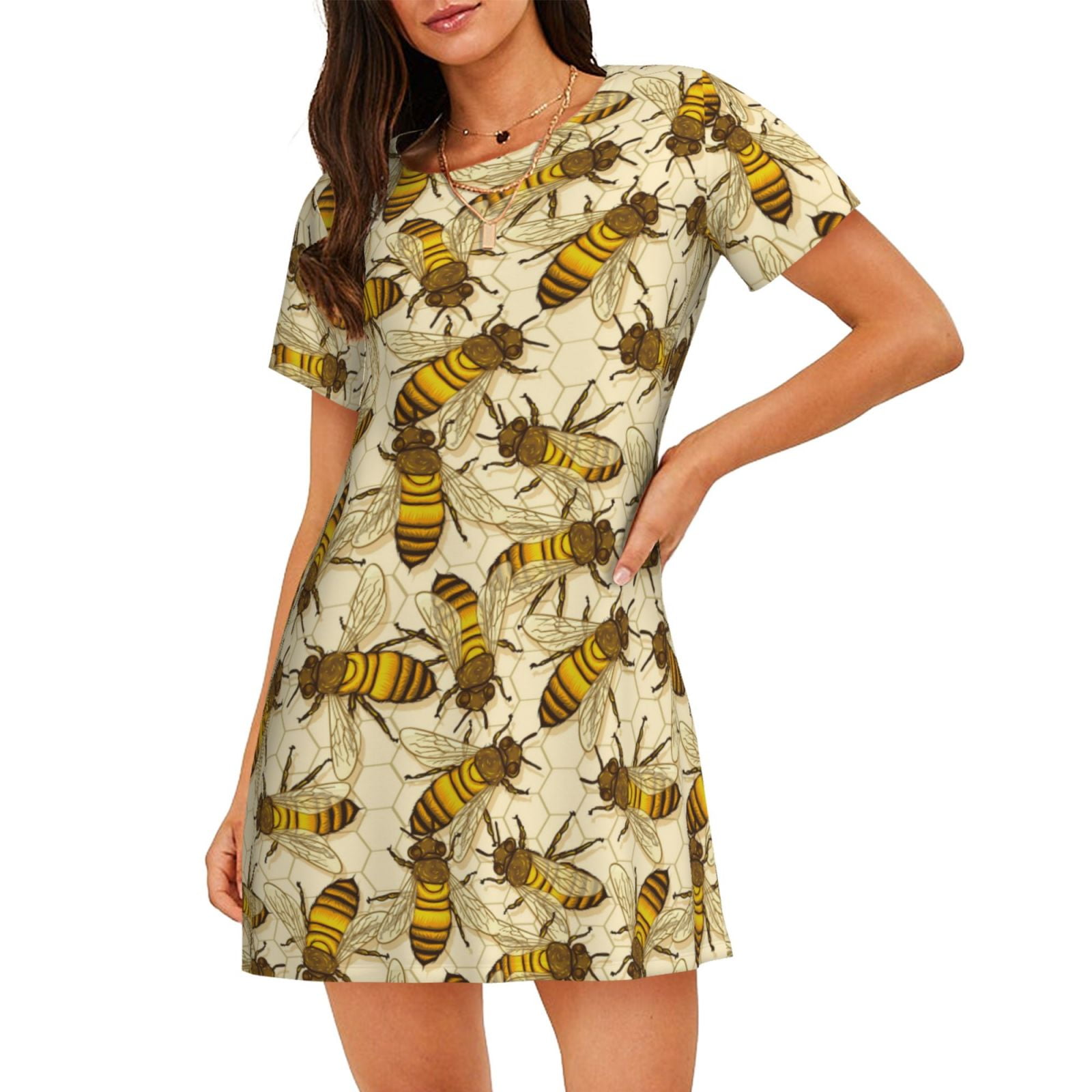 Cotton Nightgowns for Women - Vintage Honey Bees Honeycomb Sleep Shirts ...