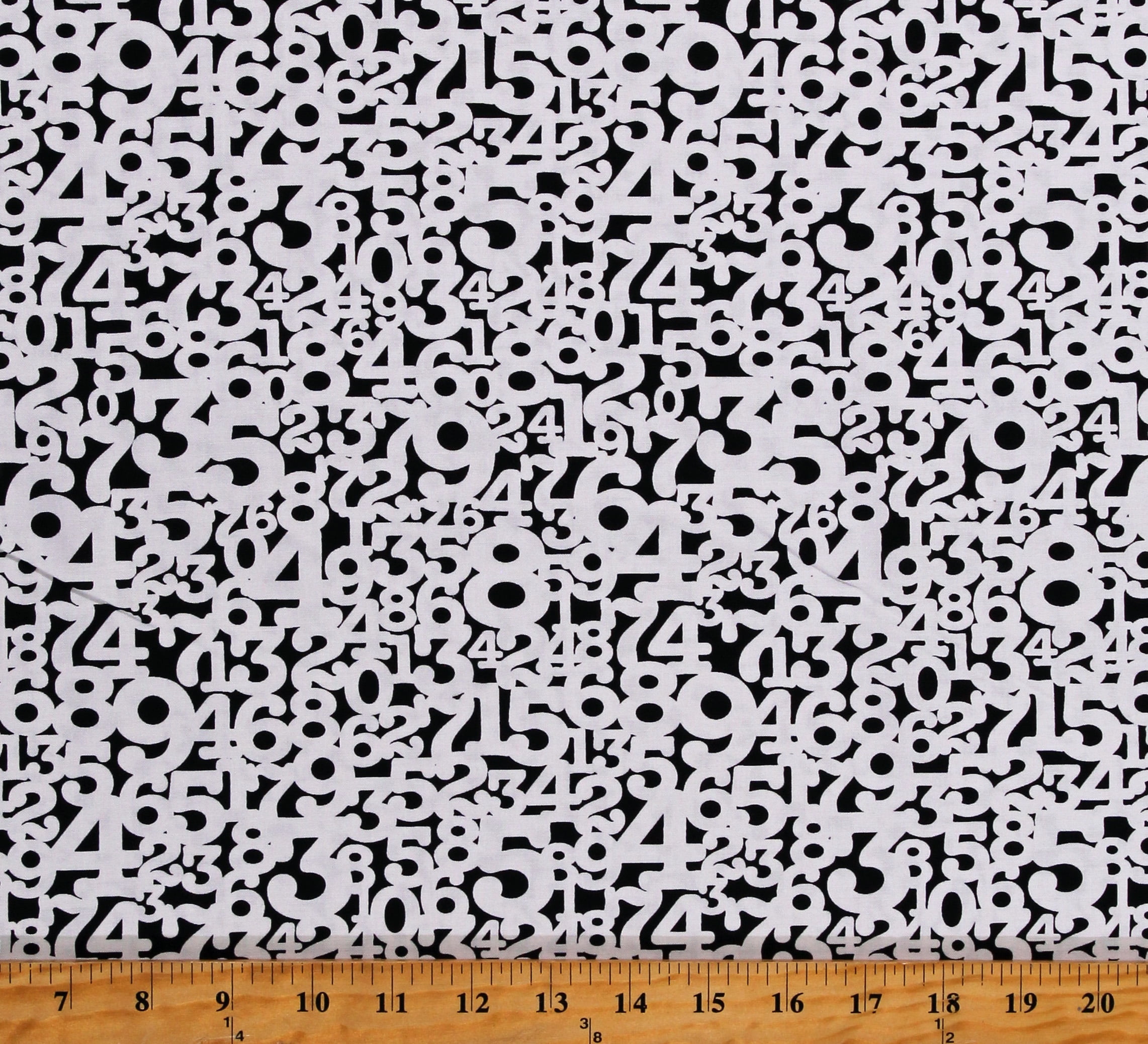 Cotton Numbers Counting Math 123 Type Cast White on Black Cotton Fabric ...