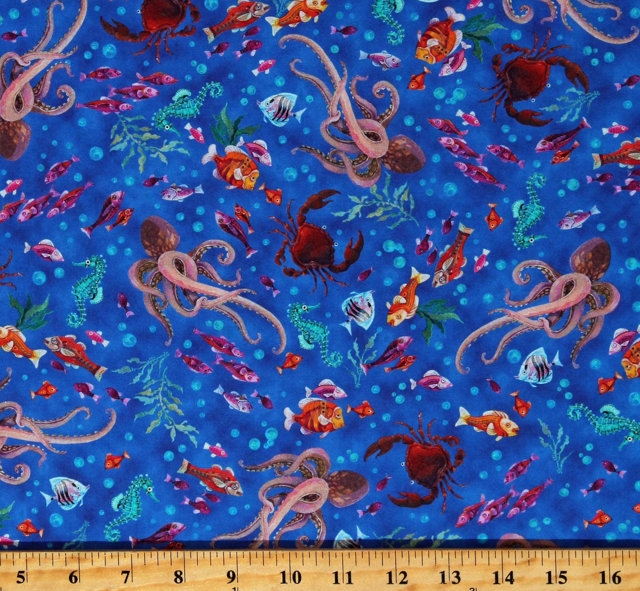 Cotton Ocean Sea Animals Fish Octopus Crabs Water Aquatic Marine Sun ...