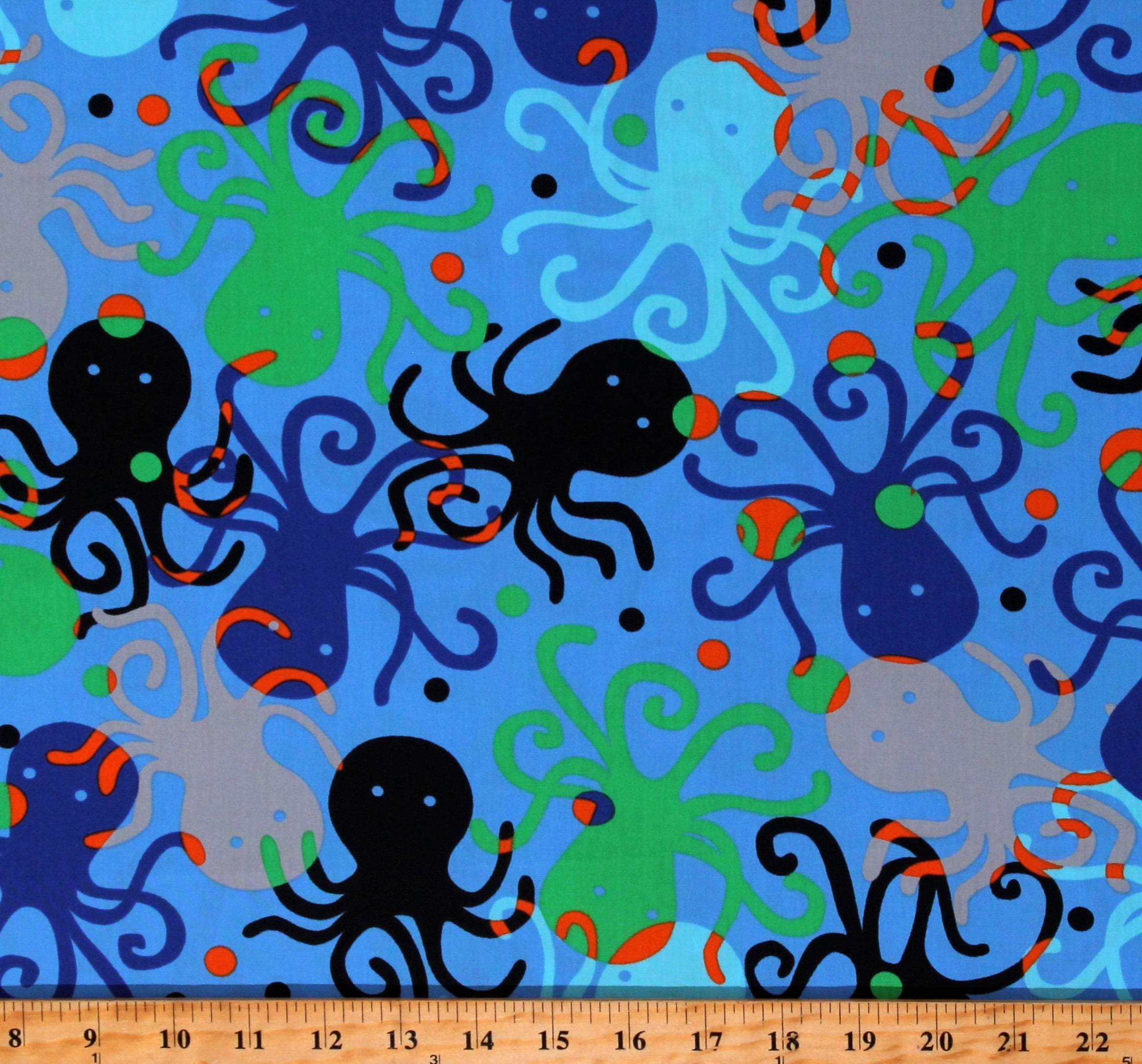 Cotton Octopus Octopuses Ocean Animals Nautical Blue Cotton Fabric ...