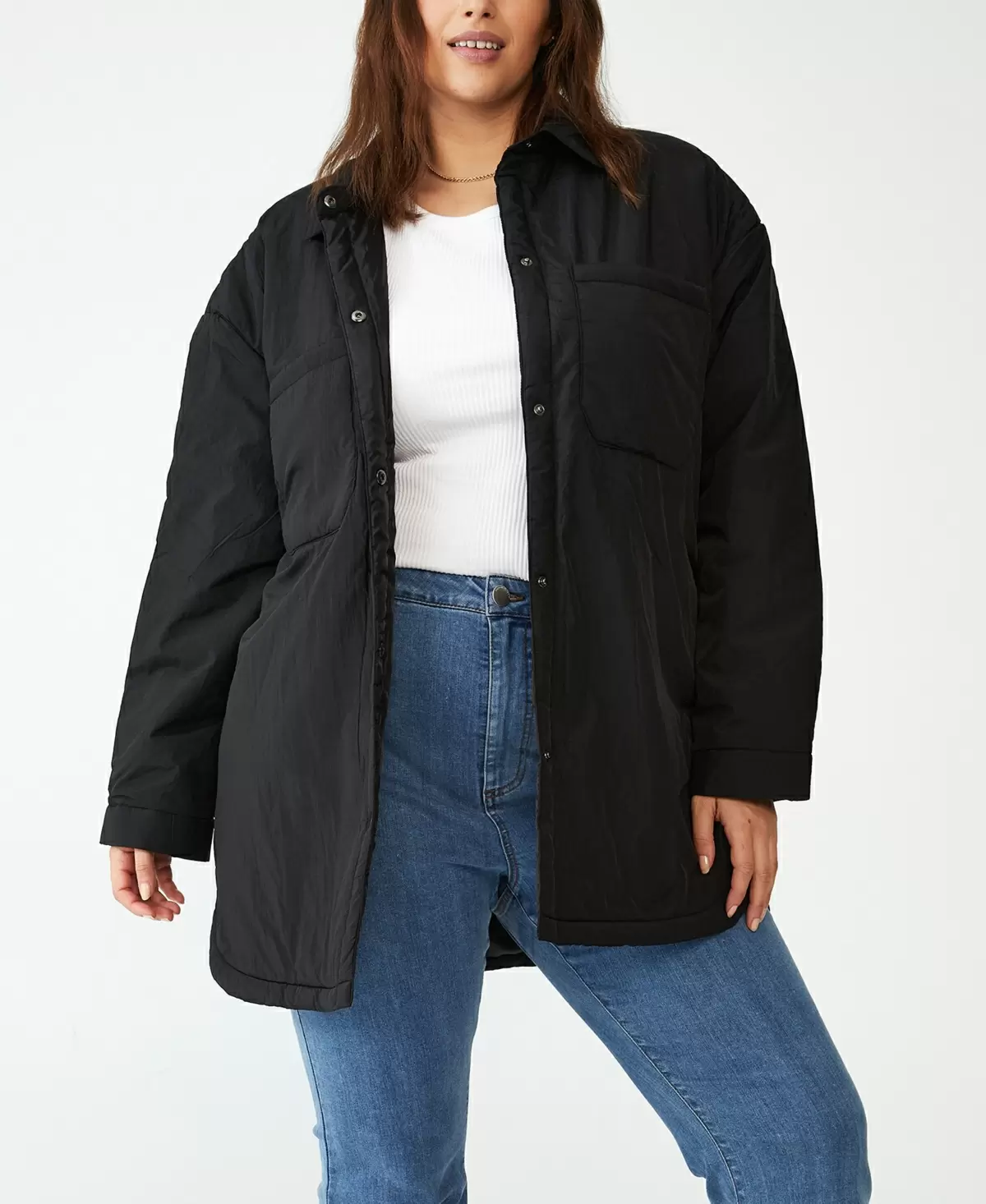 Cotton On Trendy Plus Size Puffer Shacket Jacket, Black, 20W/22W ...