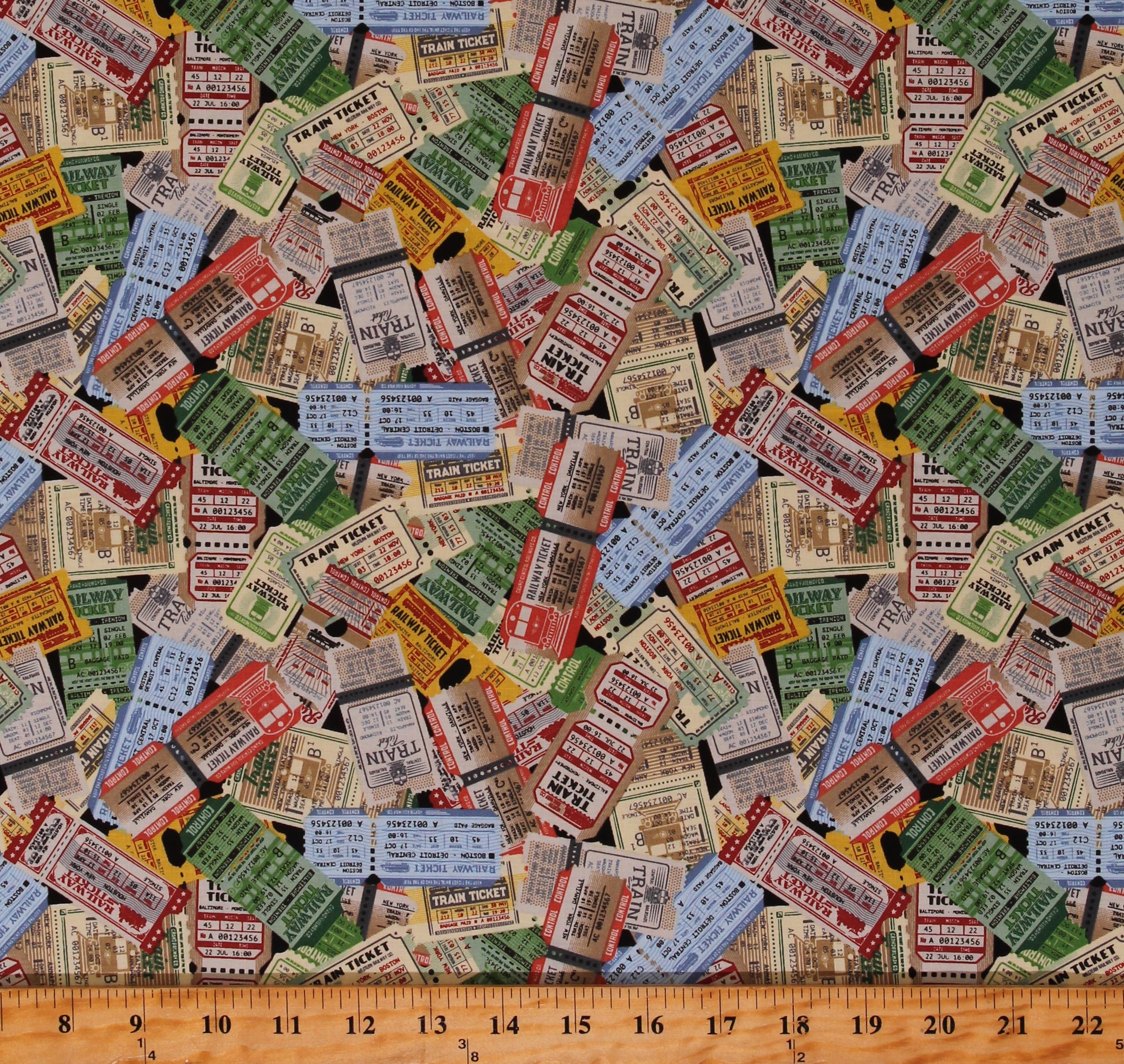 Cotton On the Right Track Railroad Train Tracks Tickets Boarding Passes ...