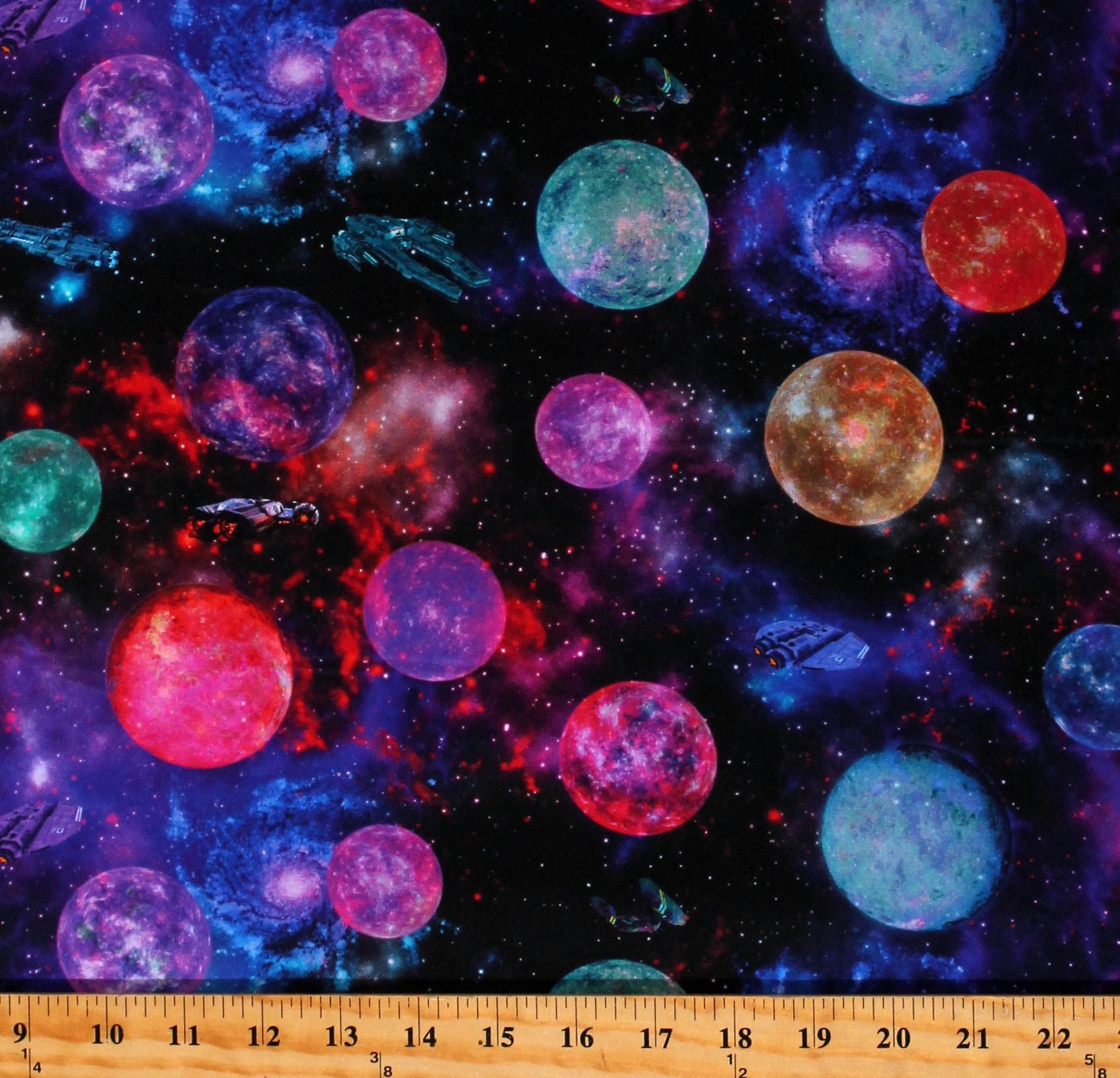 Cotton Outer Space Planets Stars Galaxy Spacecraft Solar System Purple ...