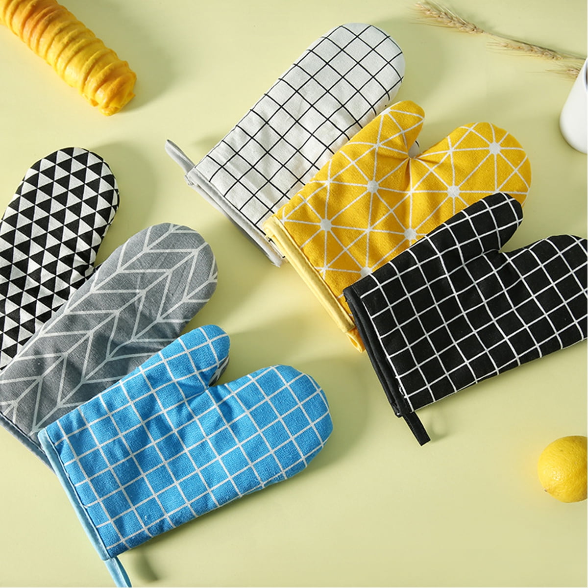Cotton Oven Mitts Heat Resistant Non-Slip Kitchen Mitts with Soft ...