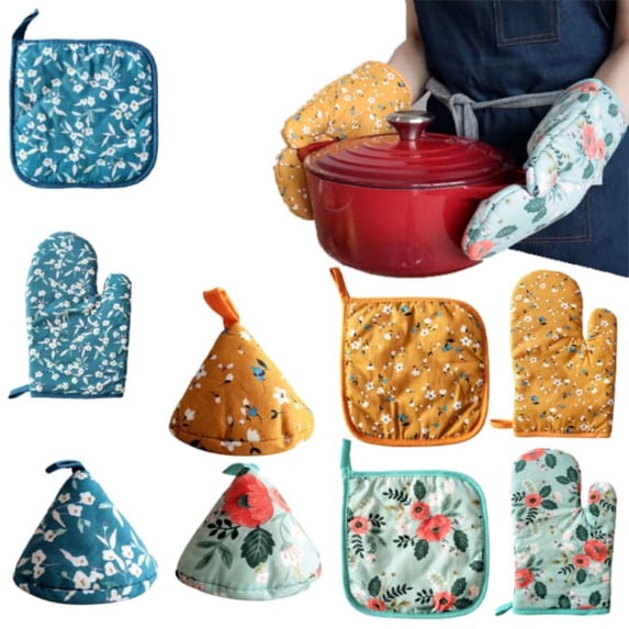Cotton Oven Mitts And Pot Holders Set, Heat Resistant Non Slip Colorful ...