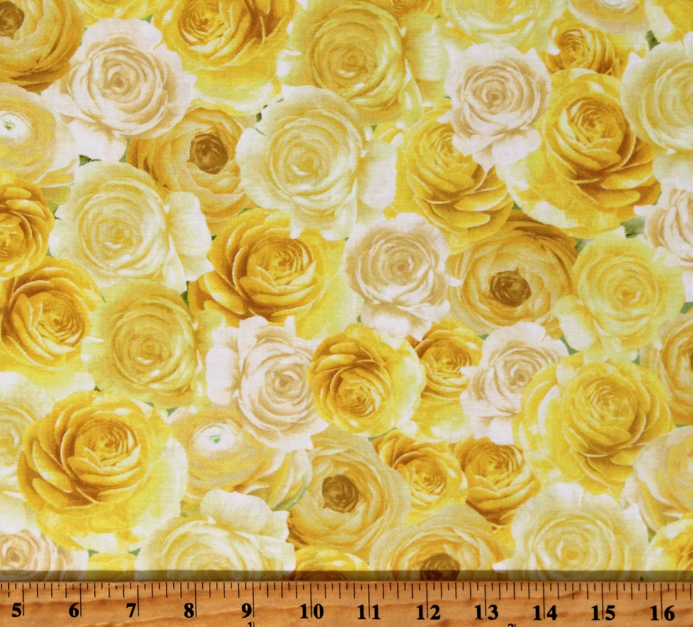 Cotton Packed Yellow Roses Flowers Floral Cotton Fabric Print by the ...