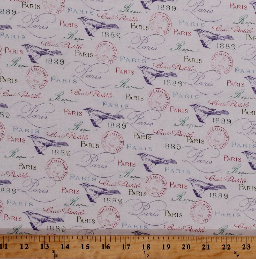 Cotton Paris France French Words Cursive Script Birds Stamps 1889 World ...