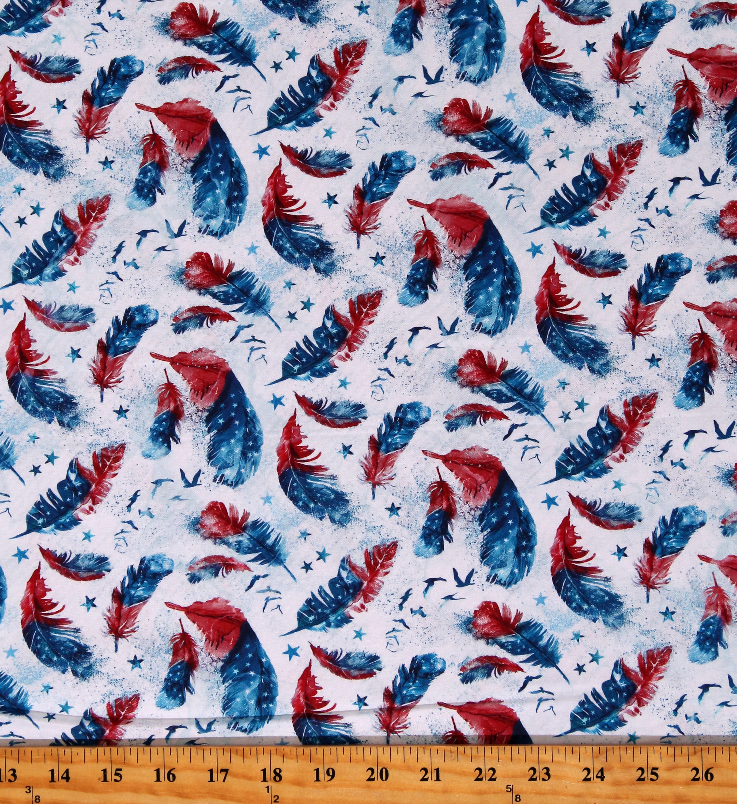 Cotton Patriot Feathers Toss Stars Eagles 4th of July Independence Day Holiday USA White Cotton ...