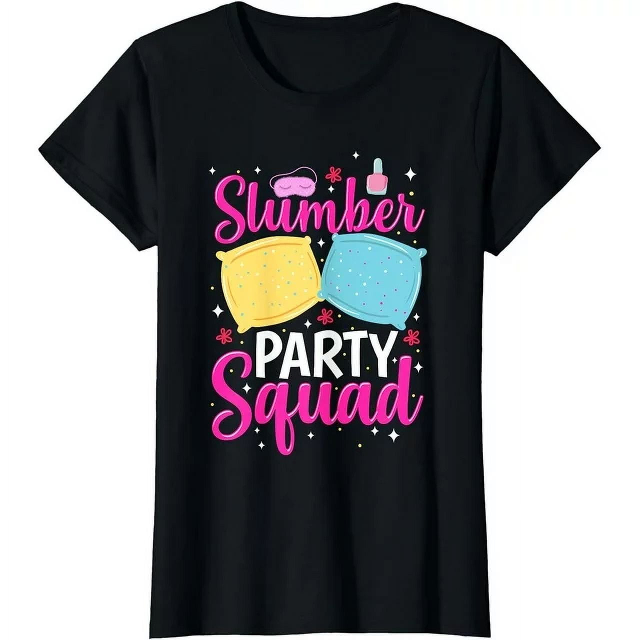 Cotton Pattern & Letters Printed T-Shirt Girls Slumber Party Squad ...