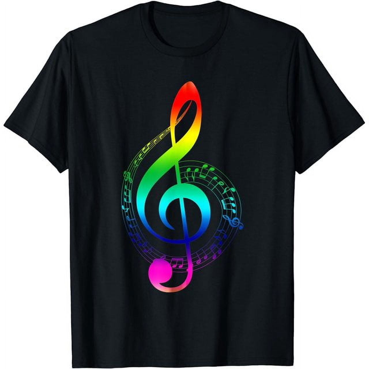 Cotton Pattern & Letters Printed T-Shirt Music Note Rainbow Treble Clef ...