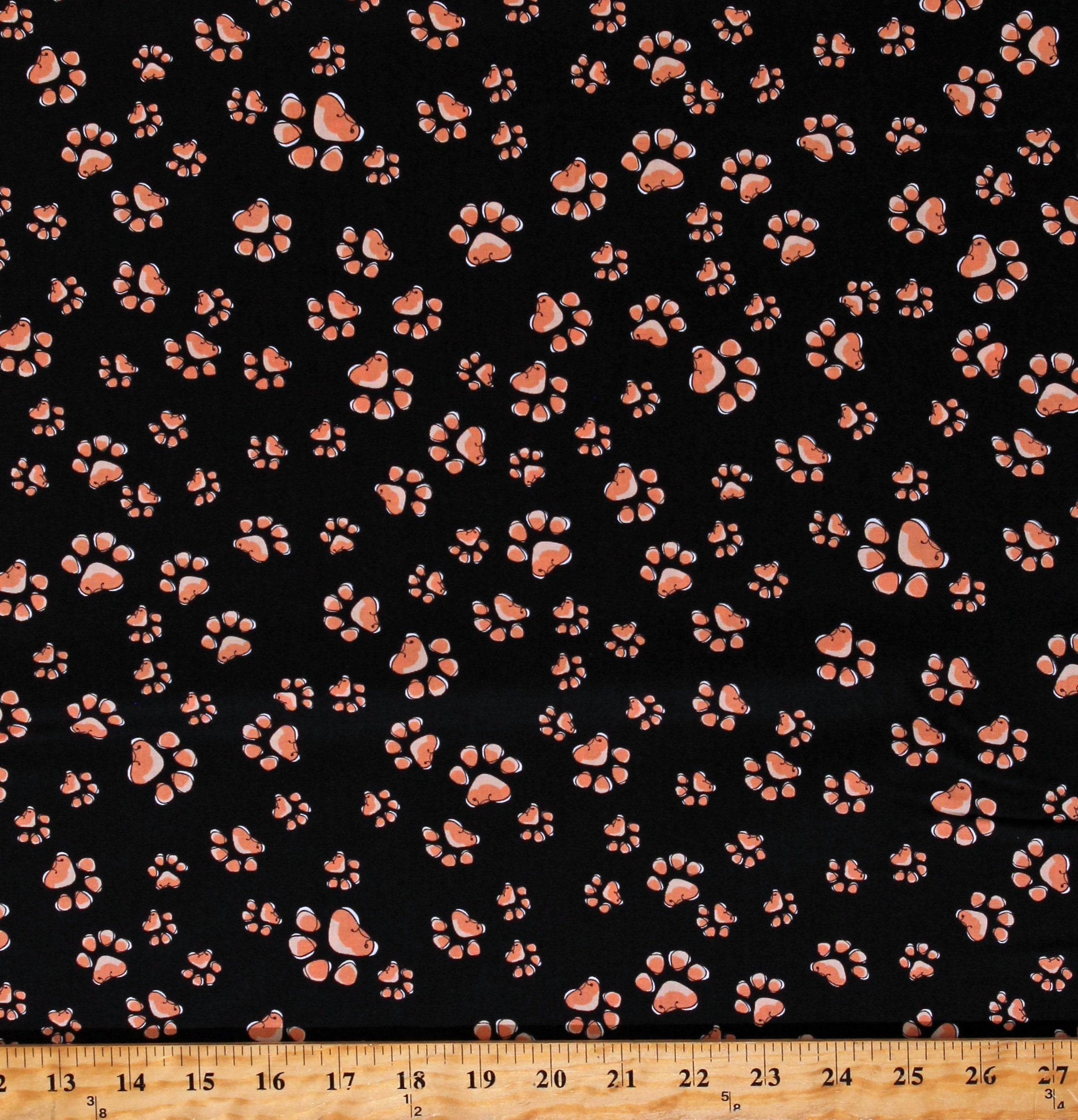 Cotton Pawprints Paw Prints Dogs Animals Fun Paws Black Cotton Fabric ...