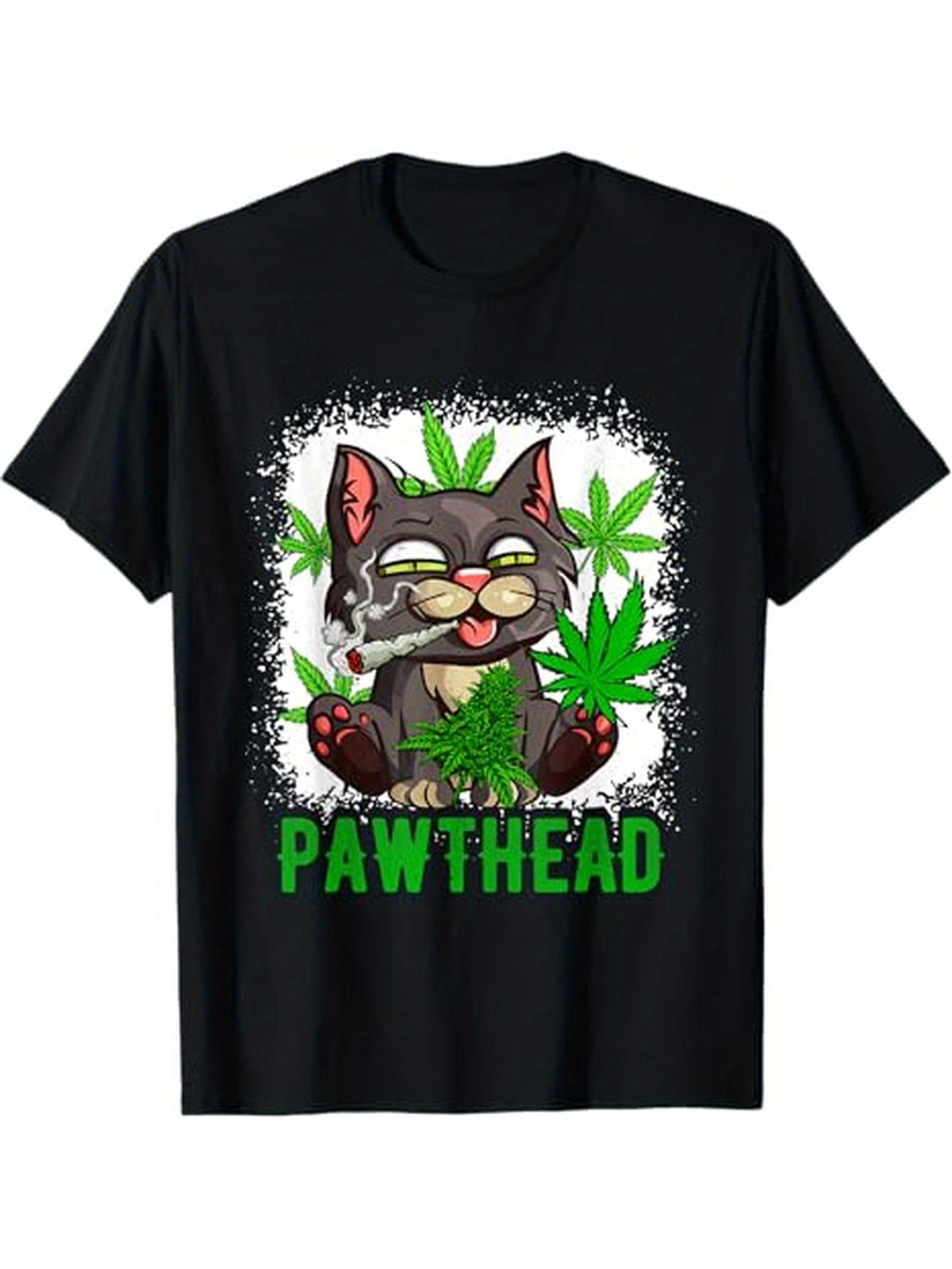[Cotton Pawthead Cat Tee] 100% Cotton Funny Pawthead Cat Smoking ...
