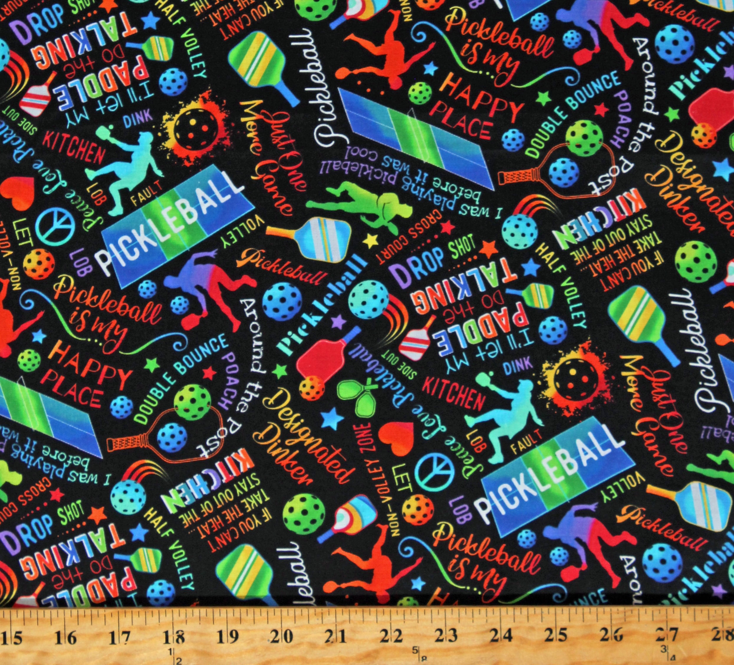 Cotton Pickleball Games Sports Words Phrases Sayings Multi-Color on ...