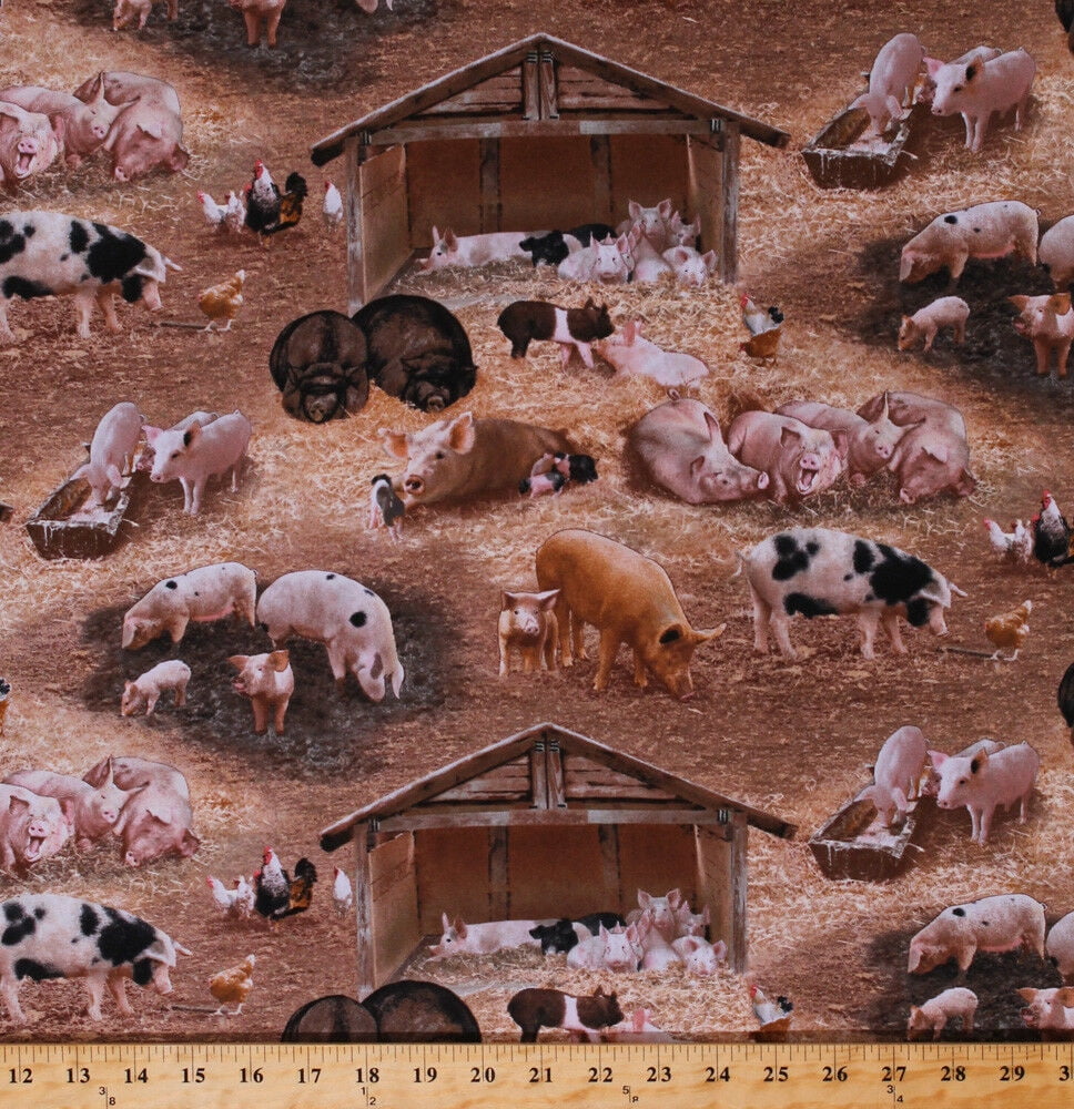 Cotton Pigs Piglets Piggies Hogs Boars Barnyard Fowl Chickens Barns ...