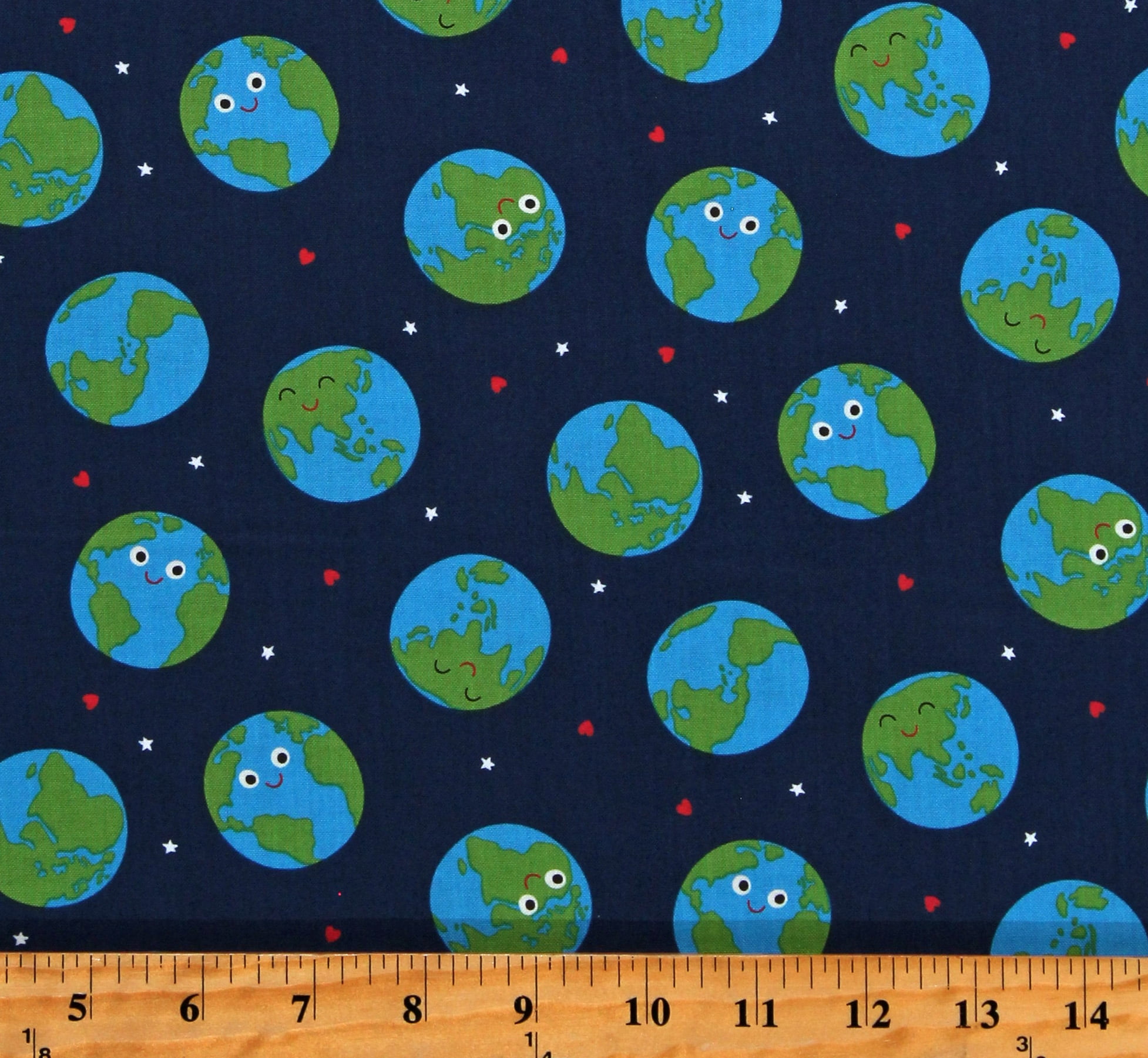 Cotton Planet Earth Globes World Planets Hearts Stars Rainbow Garden ...
