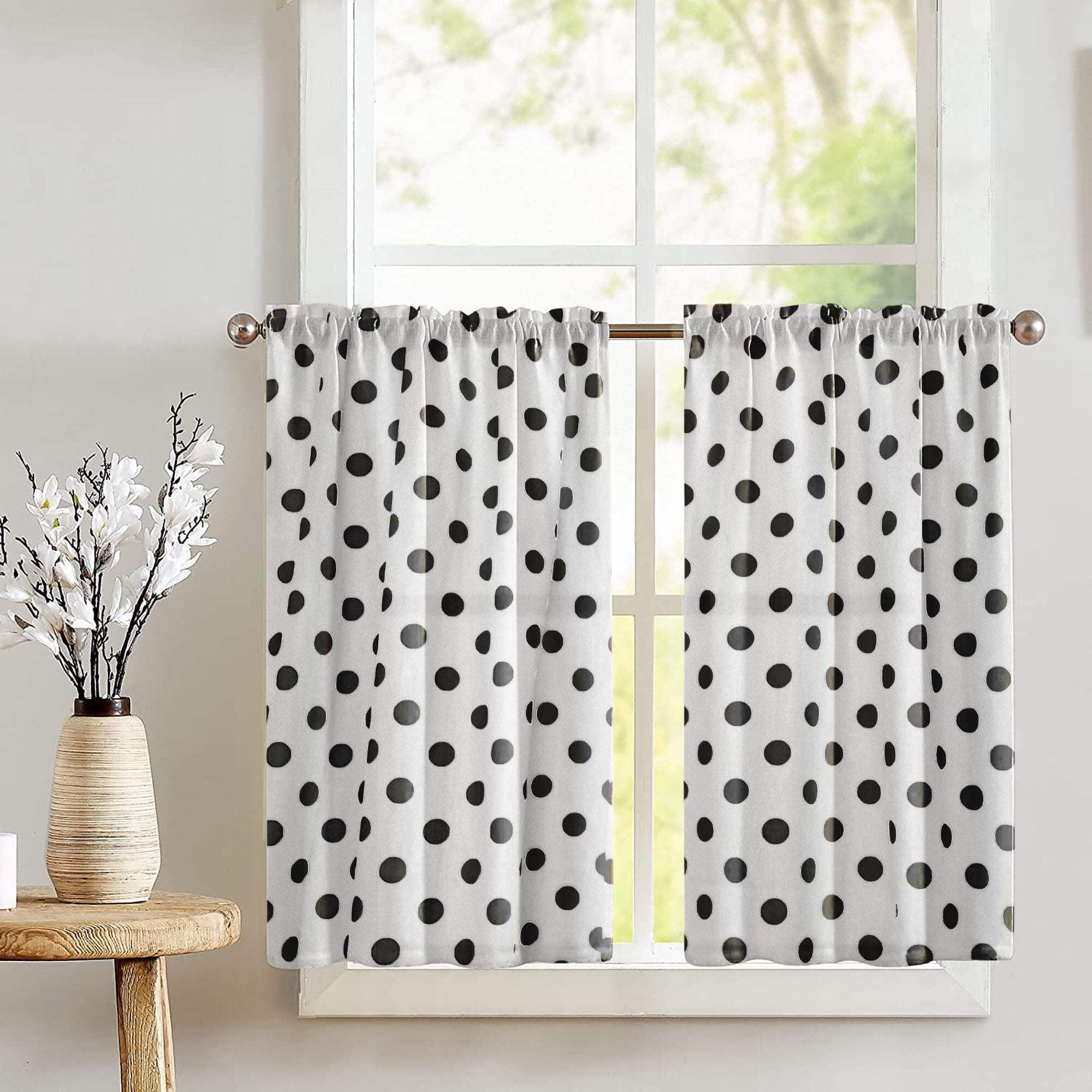 Cotton Polka Dots Print Café Tier Curtains Window Treatment Kitchen Home Décor - Walmart.com