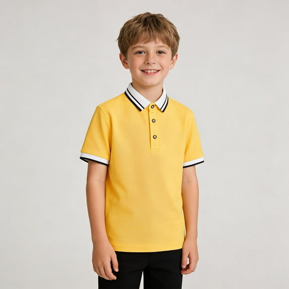 Cotton Polo Shirt for Boys Short Sleeve Kids Polo with Contrast Trim ...