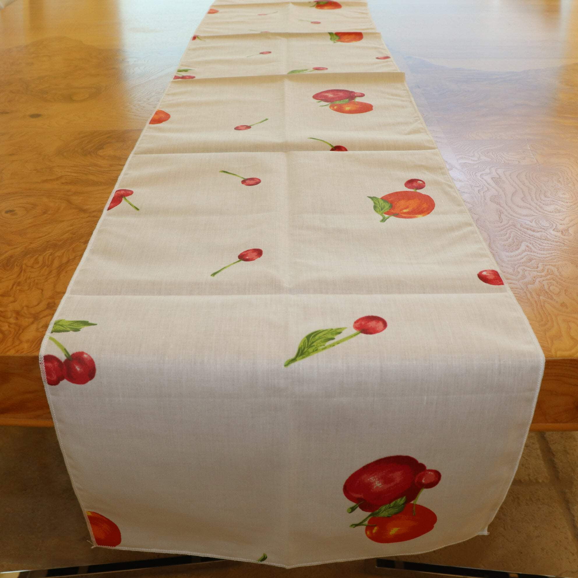 Cotton Print Table Runner Fruits Apples and Cherries Spread White ...