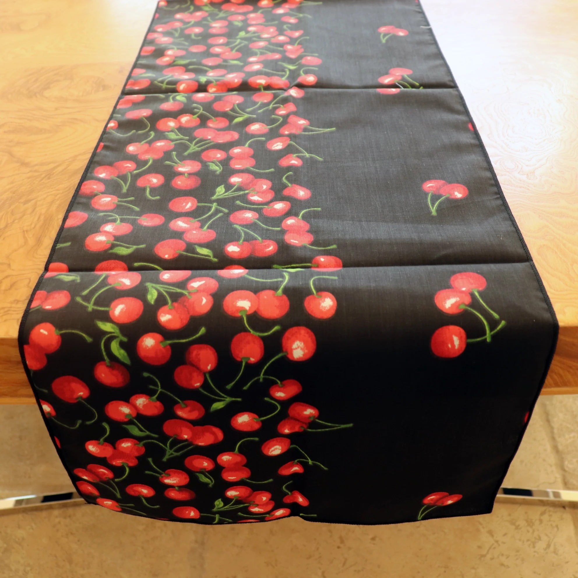 Cotton Print Table Runner Fruits Cherries Border Black - Walmart.com