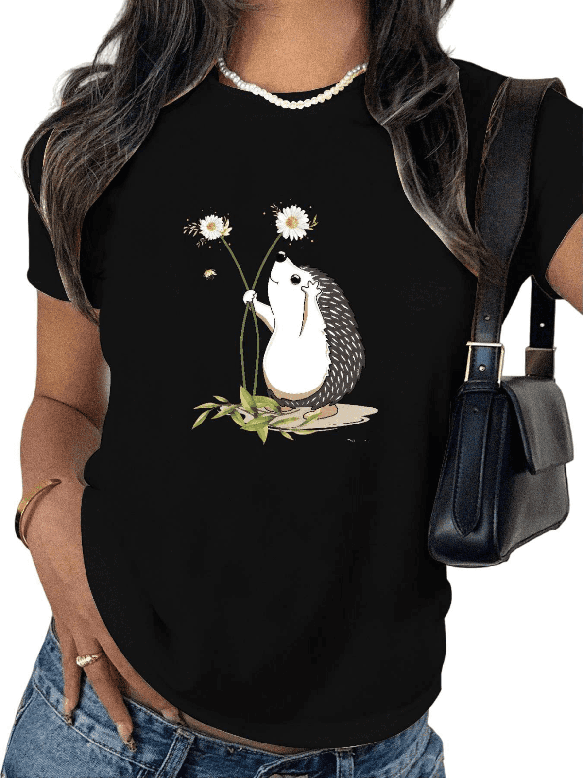 Cotton Print Tshirt Black S-5XL Women's Graphic Tees Shirts Daisy ...