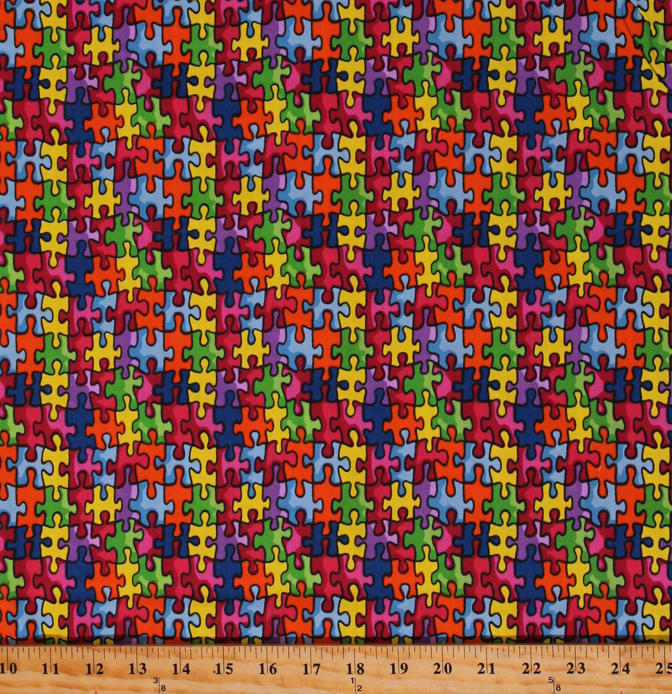 Cotton Puzzle Pieces Autism Awareness Jigsaw Multi-Color Cotton Craft ...