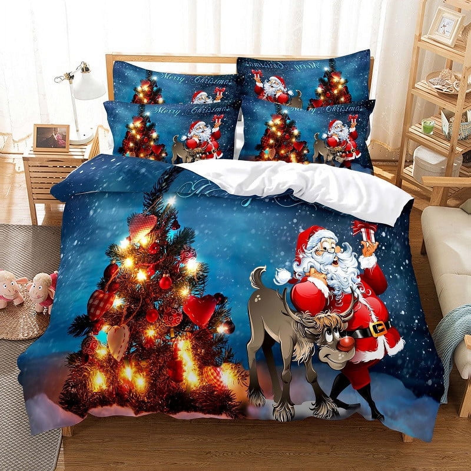 Cotton Queen Christmas Flannel Sheet Set | Deep Pocket Fitted Sheet ...