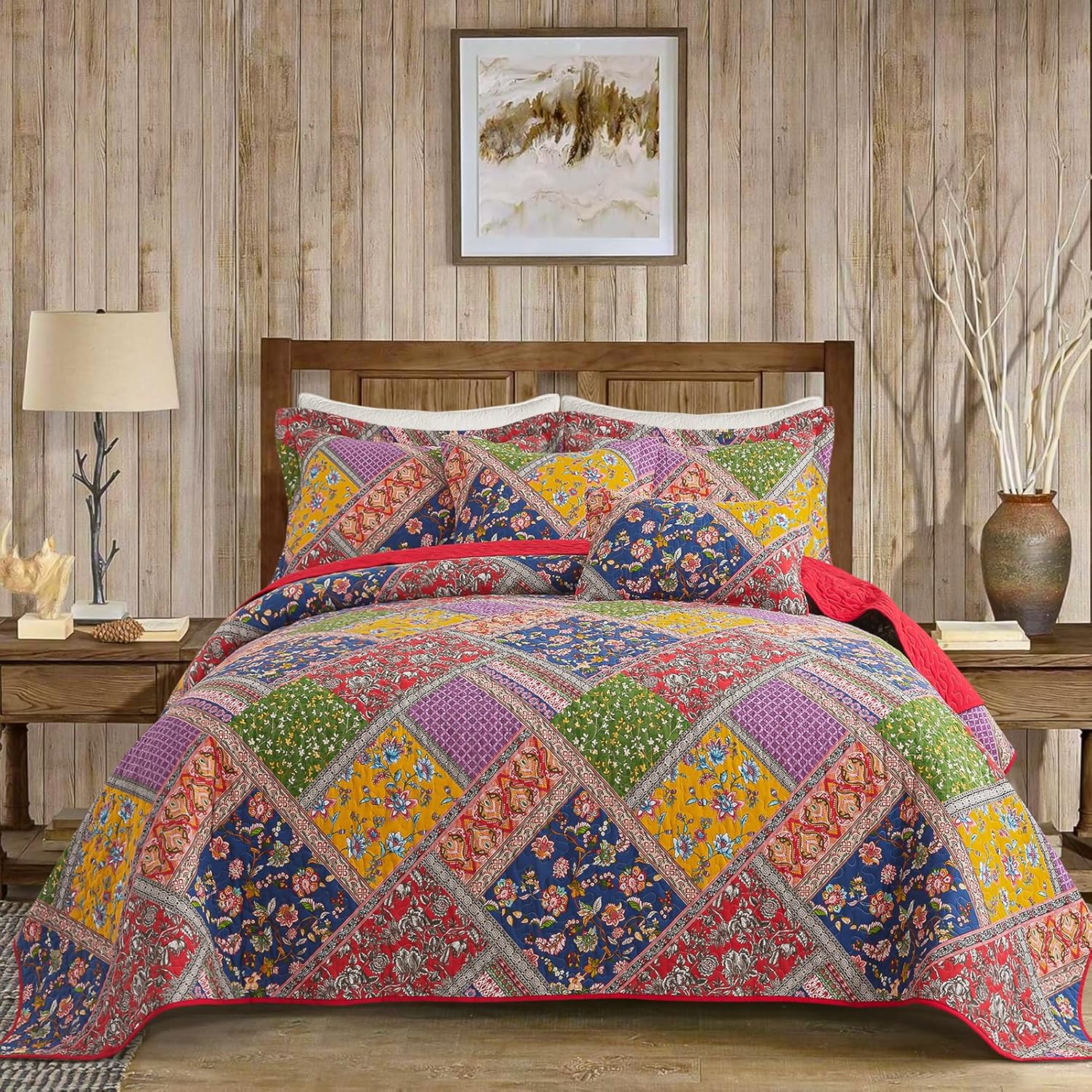Cotton Quilt Queen Size Set, Quilted Bedspread Coverlet (90 * 98 Inch ...