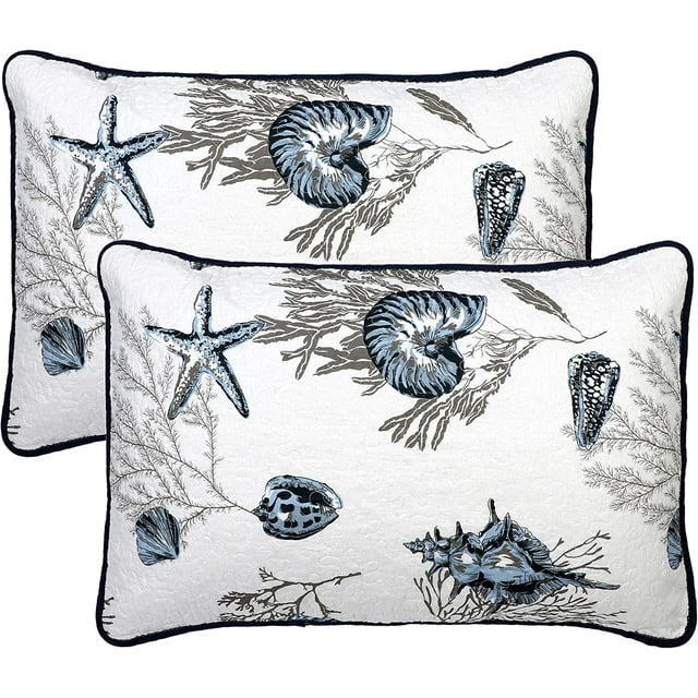 Cotton Quilted Pillow Shams Set of 2 Standard Size Beach Theme Pillow ...