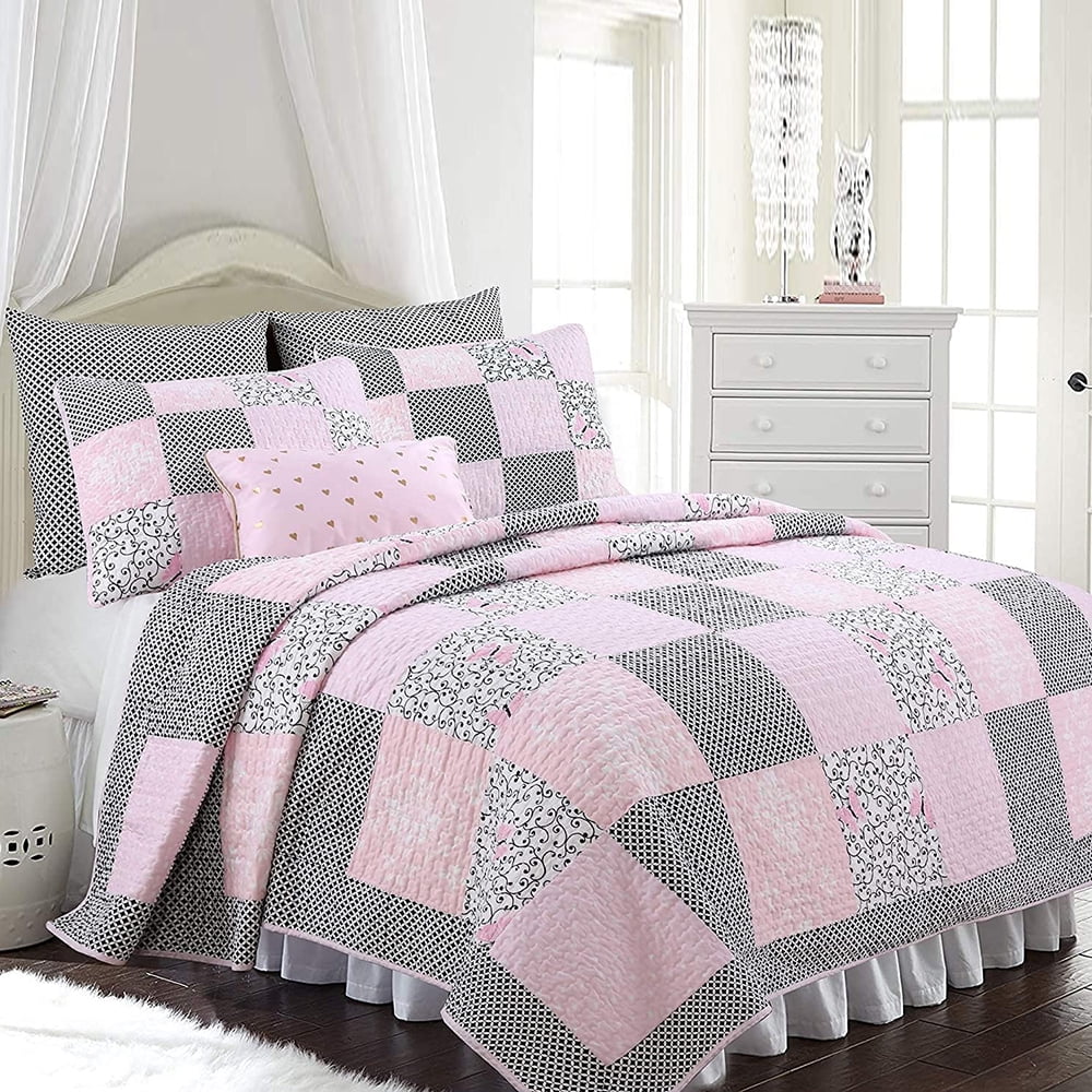 Cotton Real Patchwork Floral Bedspread, Butterfly Chic Girly Reversible ...